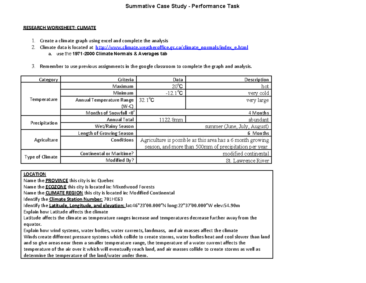 Climate Case Study Research Worksheet - Studocu