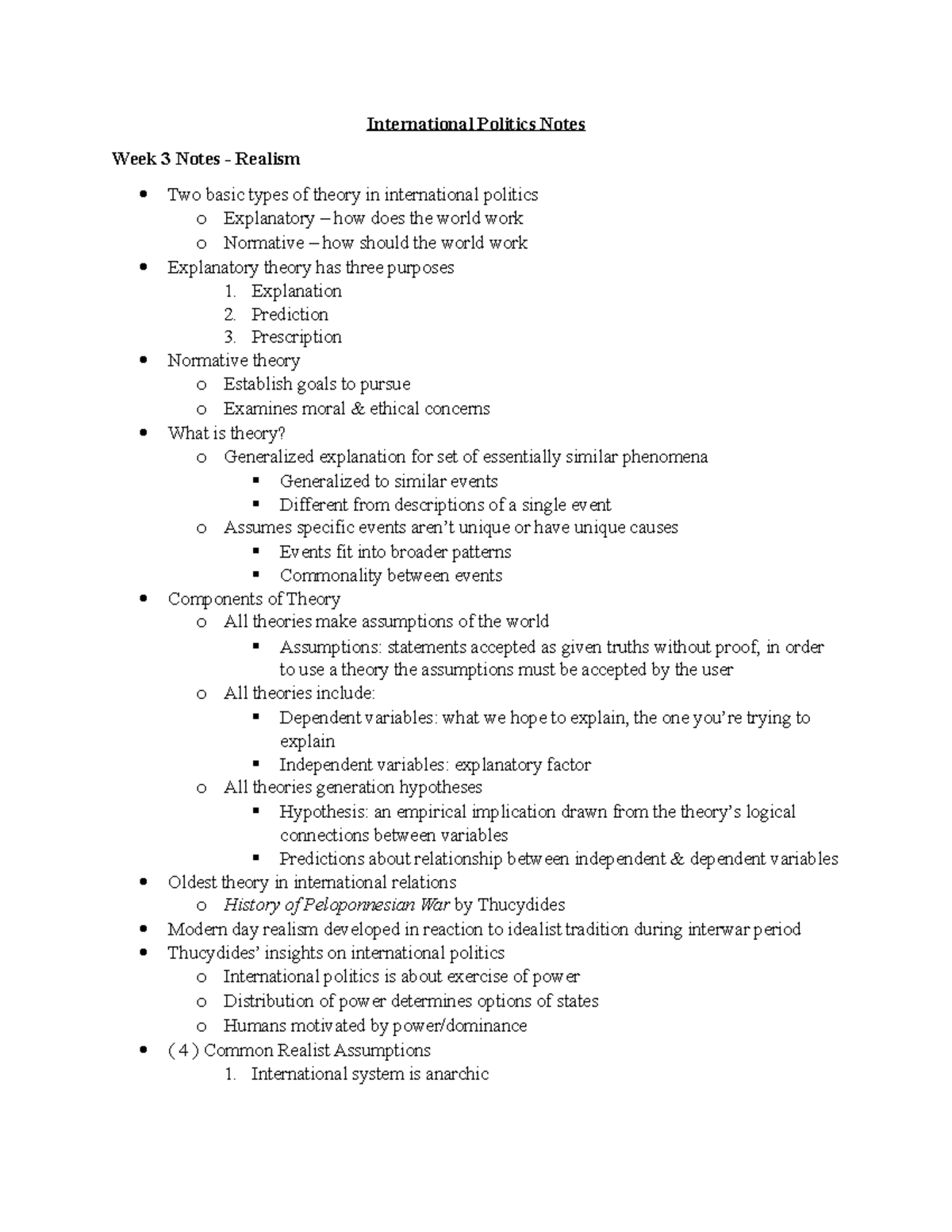 International politics Exam 1 Notes - International Politics Notes Week ...