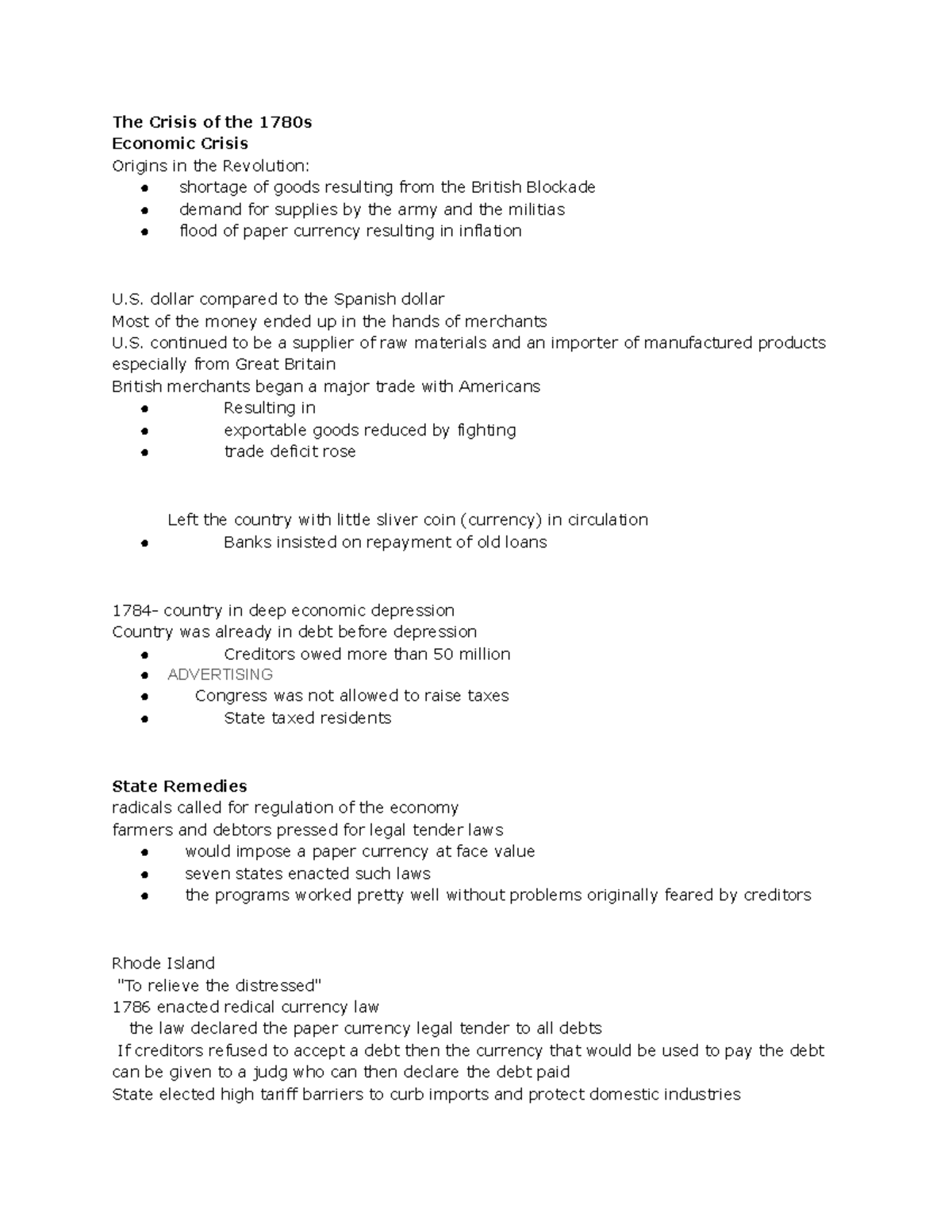The New Nation - Graduate US History Notes - The Crisis of the 1780s ...