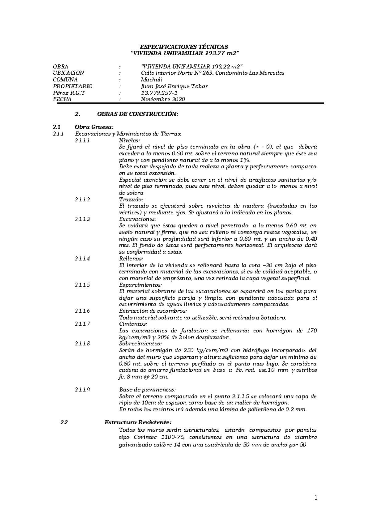 Espec.tec.jj-tobar - proyecto vivienda - ESPECIFICACIONES TÉCNICAS “VIVIENDA UNIFAMILIAR 193 m2 ...