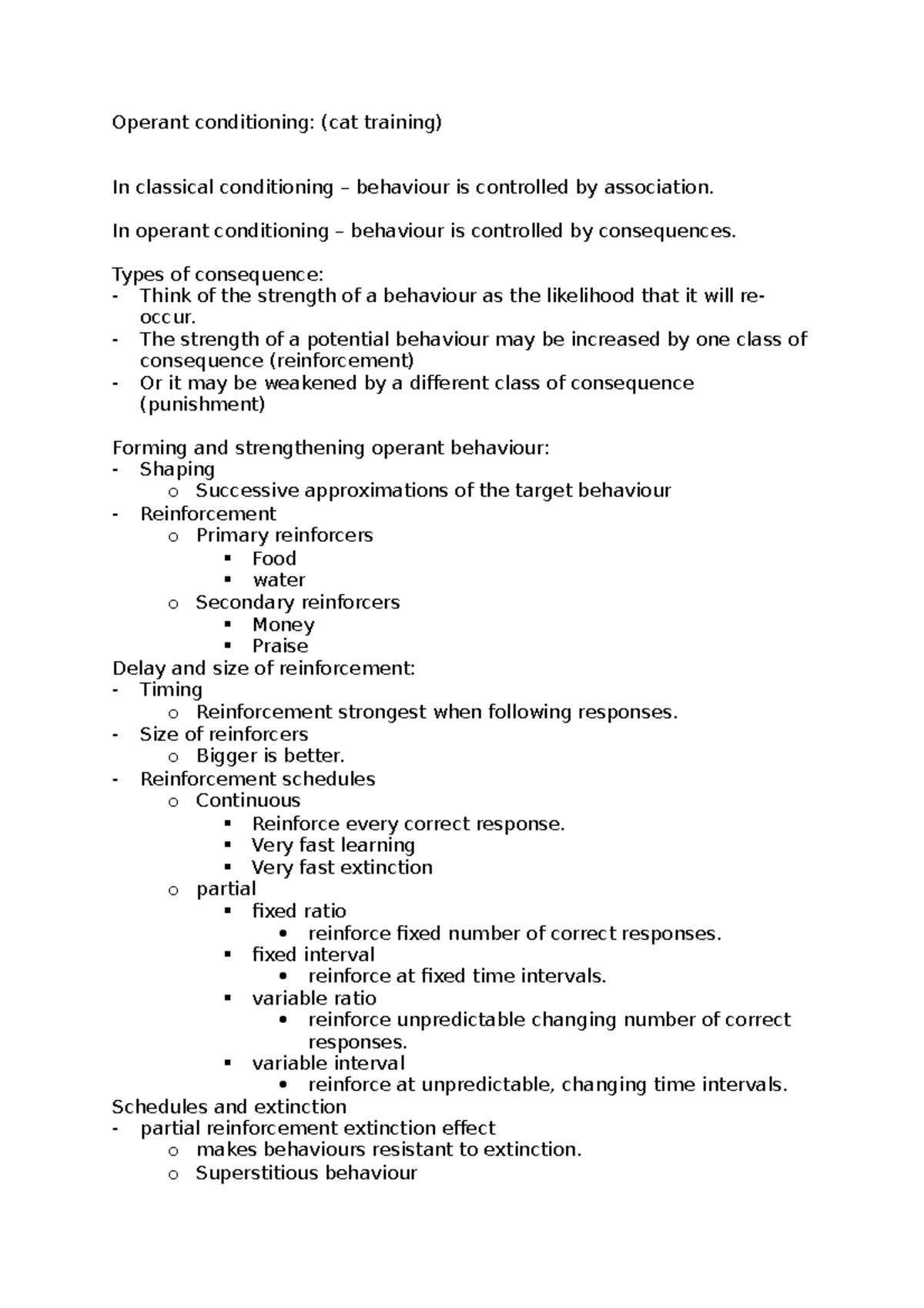 Psych letcure 5 - Genes and behaviour - Operant conditioning: (cat ...