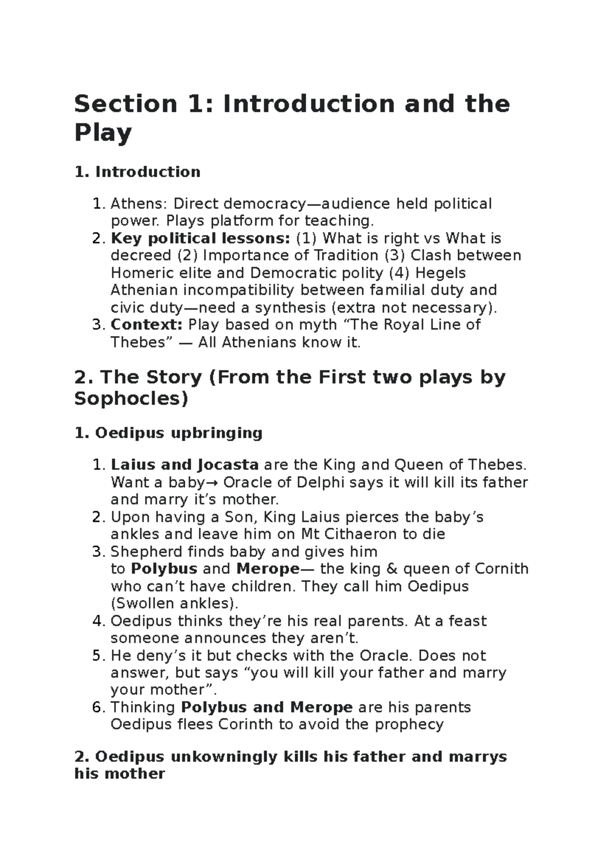 Antigone Notes - Section 1: Introduction and the Play Introduction ...