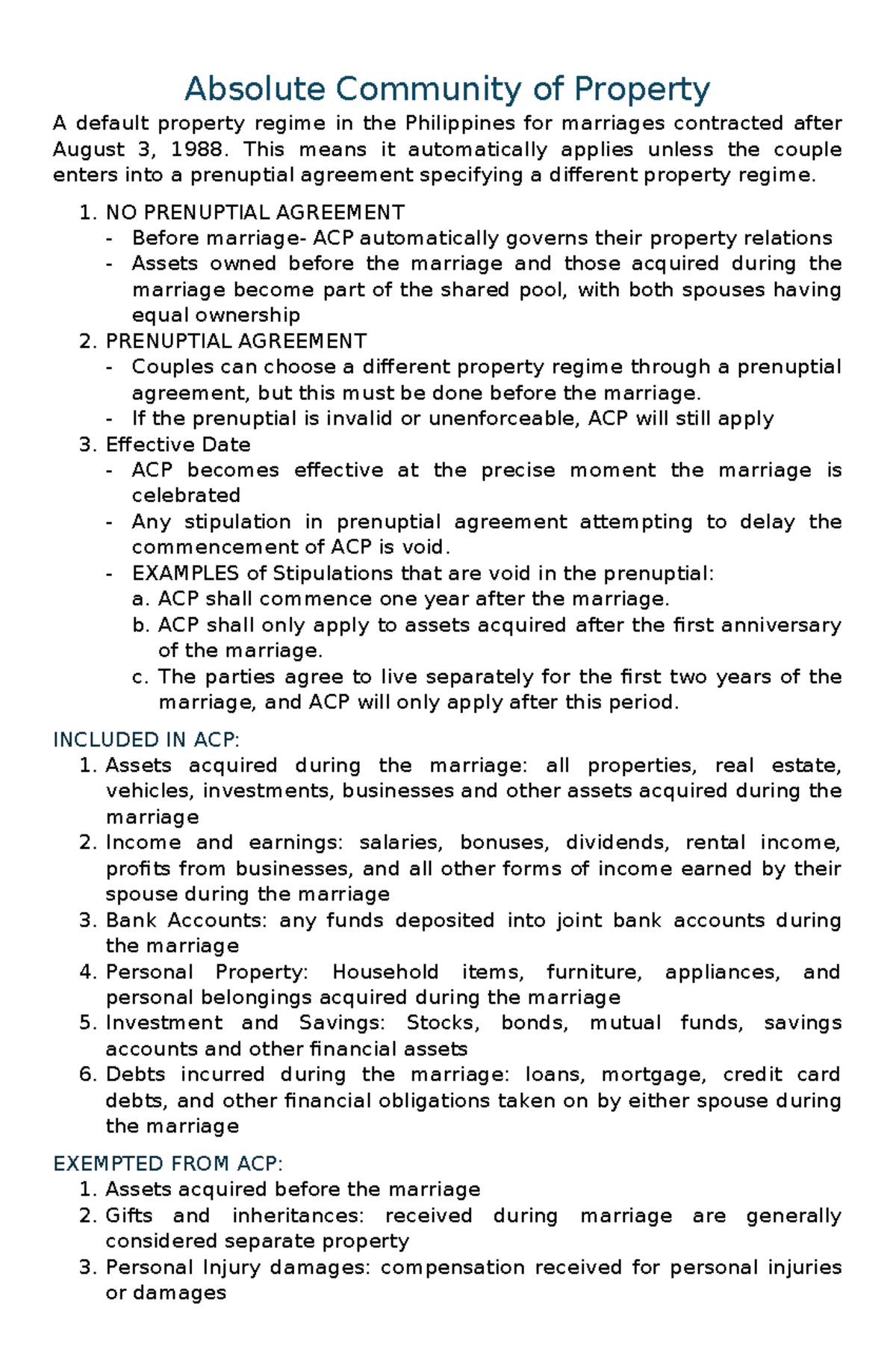 Absolute Community of Property - This means it automatically applies ...