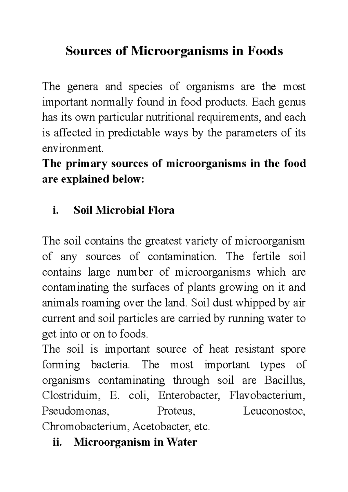 Sources of Microorganisms in Foods - Each genus has its own particular ...