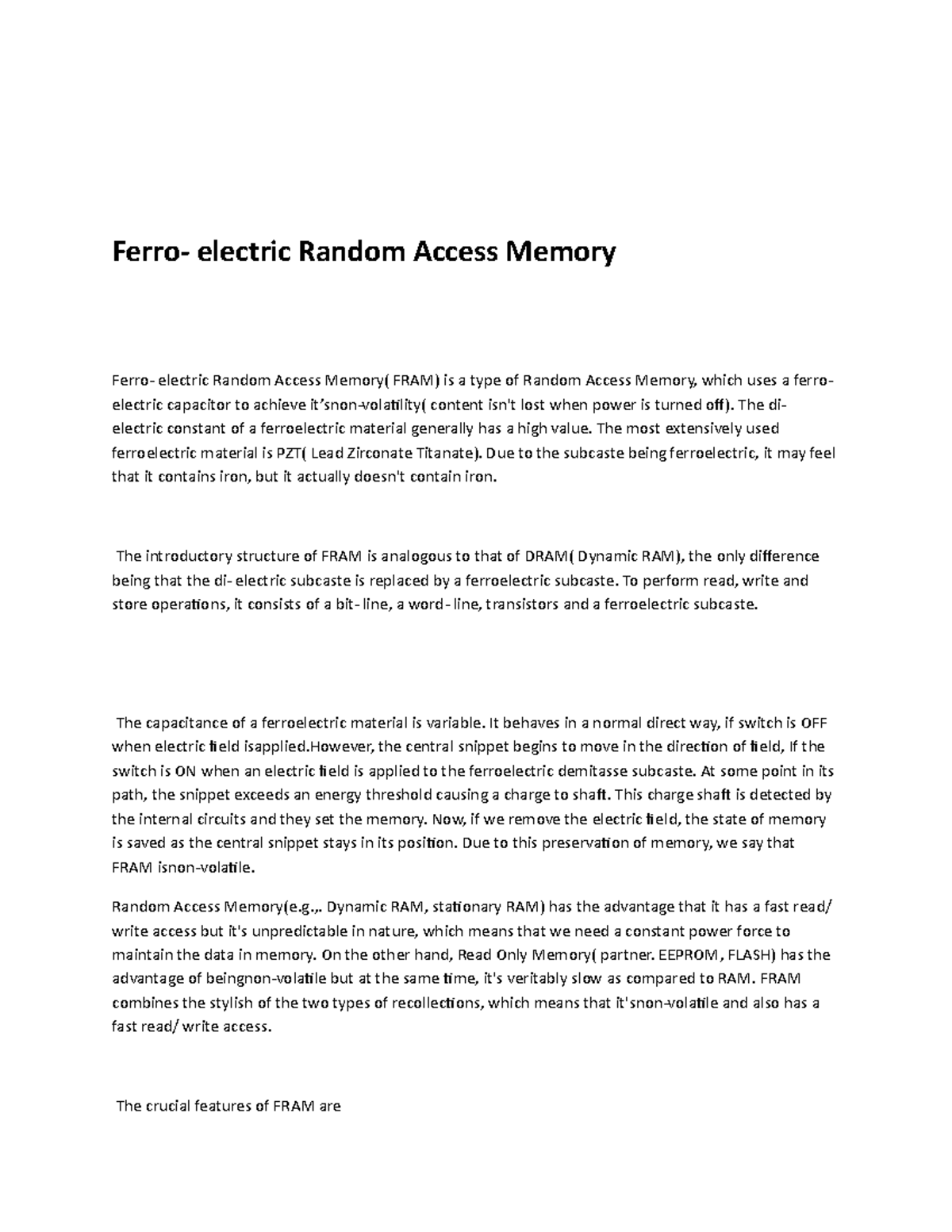 Ferro- electric Random Access Memory - The di- electric constant of a ...