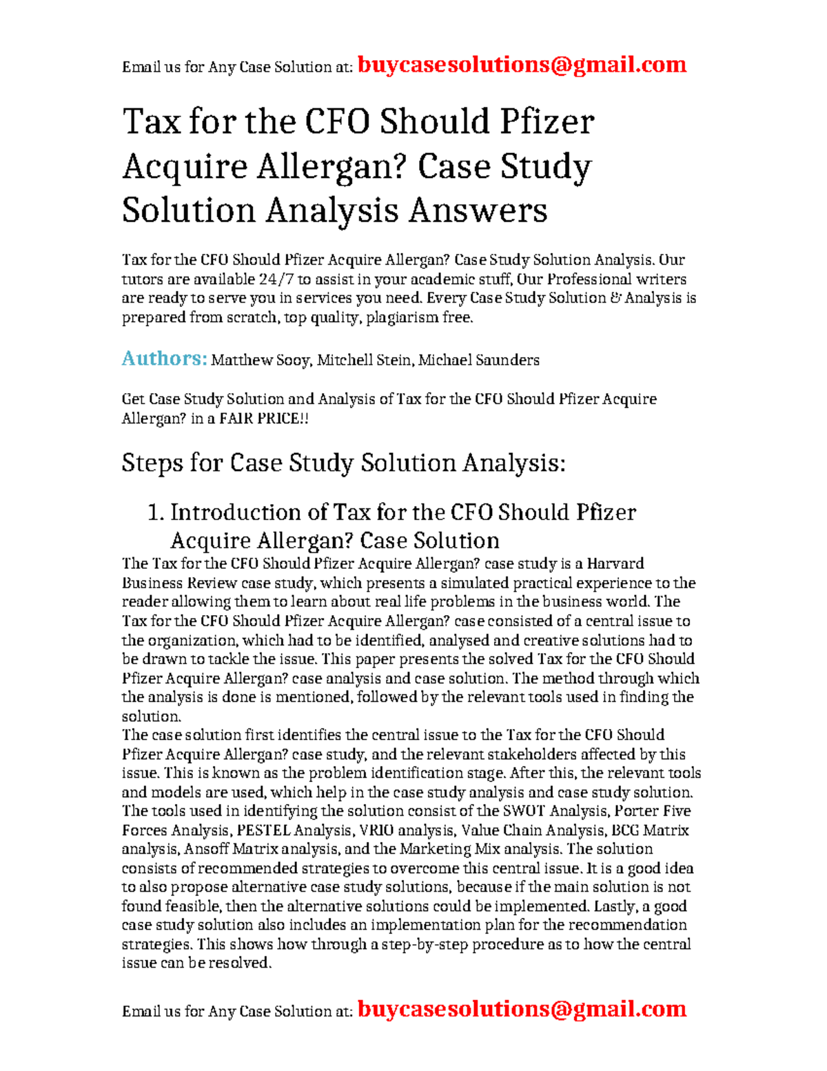 Case Solution Tax for the CFO Should Pfizer Acquire Allergan - Tax for ...