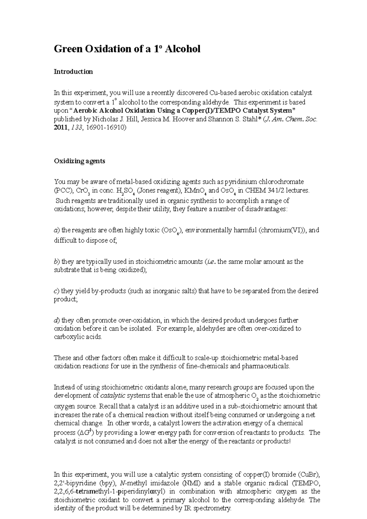 Green+Oxidation+of+a+primary+alcohol+Sp20 - Green Oxidation of a 1 o ...