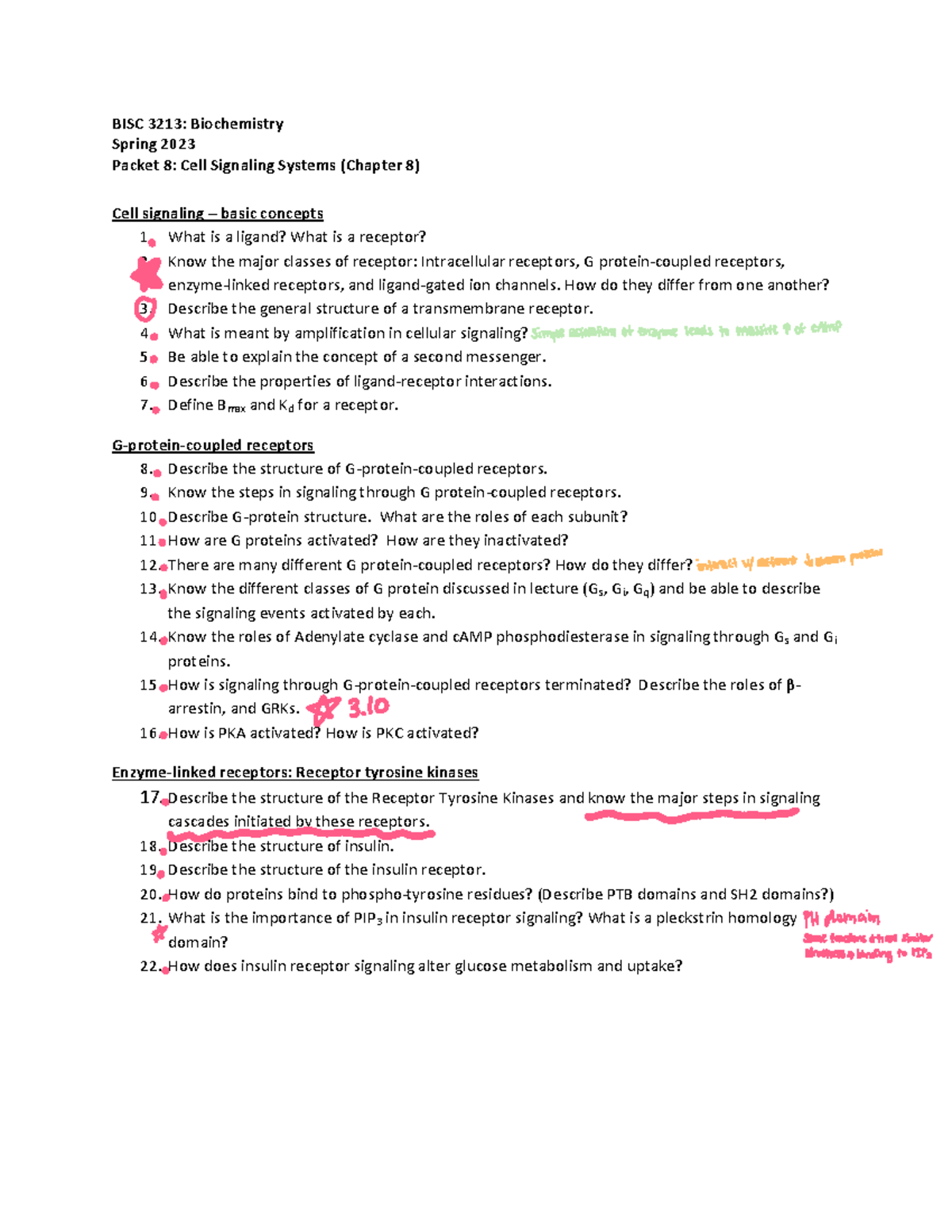 Packet 8. Cell Signaling Systems - BISC 3213: Biochemistry Spring 2023 ...