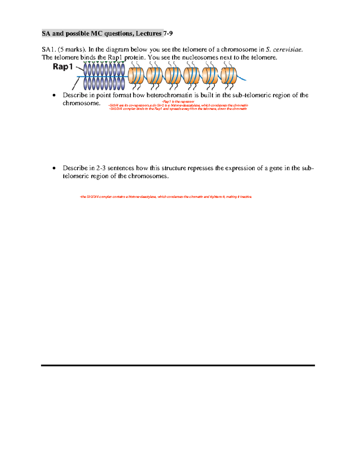SA questions on lectures 7-9 MCB2050 F23 - SA and possible MC questions ...
