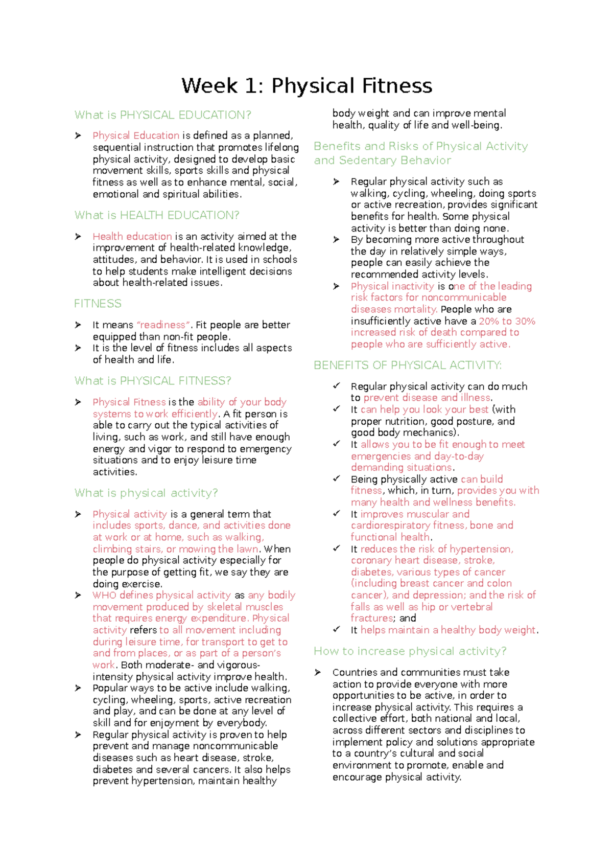 Week-1 - NONE - Week 1: Physical Fitness What is PHYSICAL EDUCATION ...