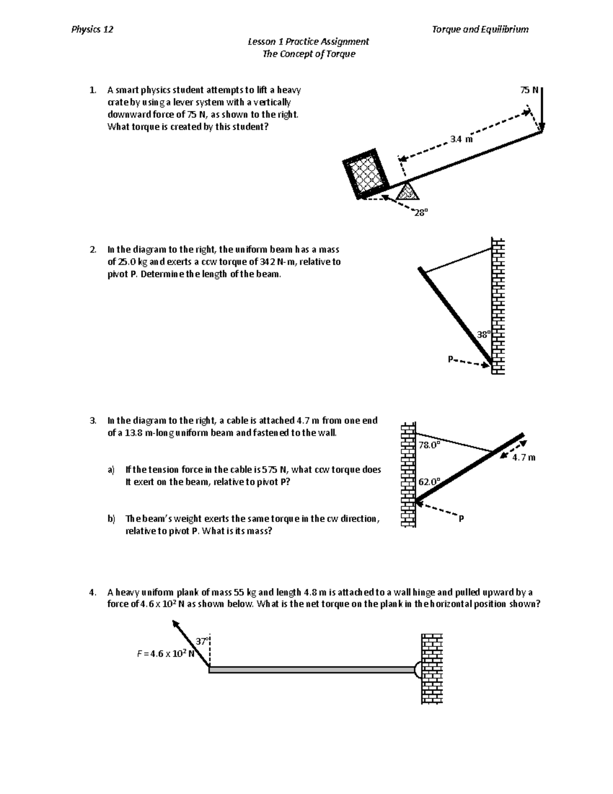 Assignment - 3 - Physics - 12 - Physics 12 Torque and Equilibrium ...