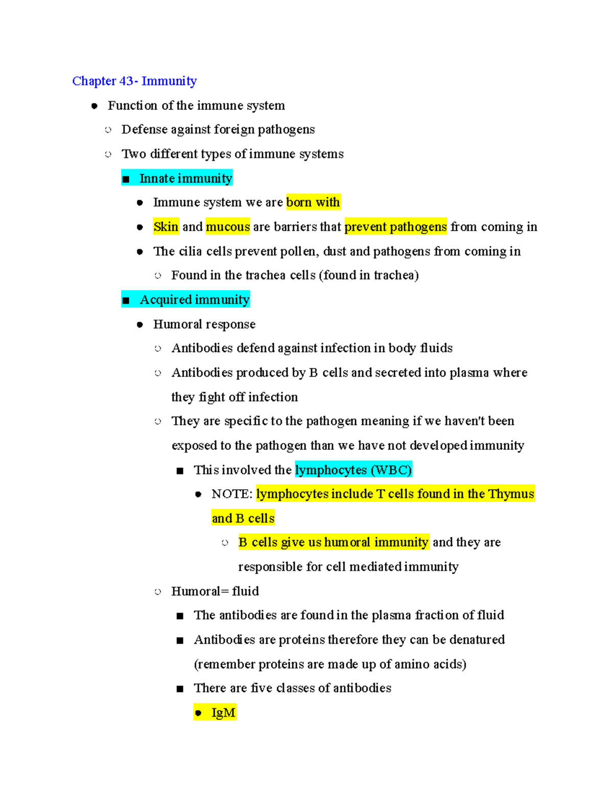 Chapter 43 immunity and red blood cells - Chapter 43- Immunity Function ...