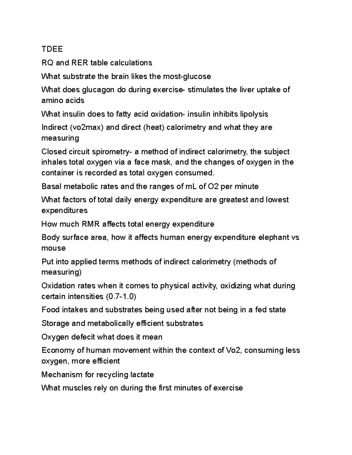 Kin 3515 exam 2 - review for kin 3515 exam 2! - TDEE RQ and RER table ...