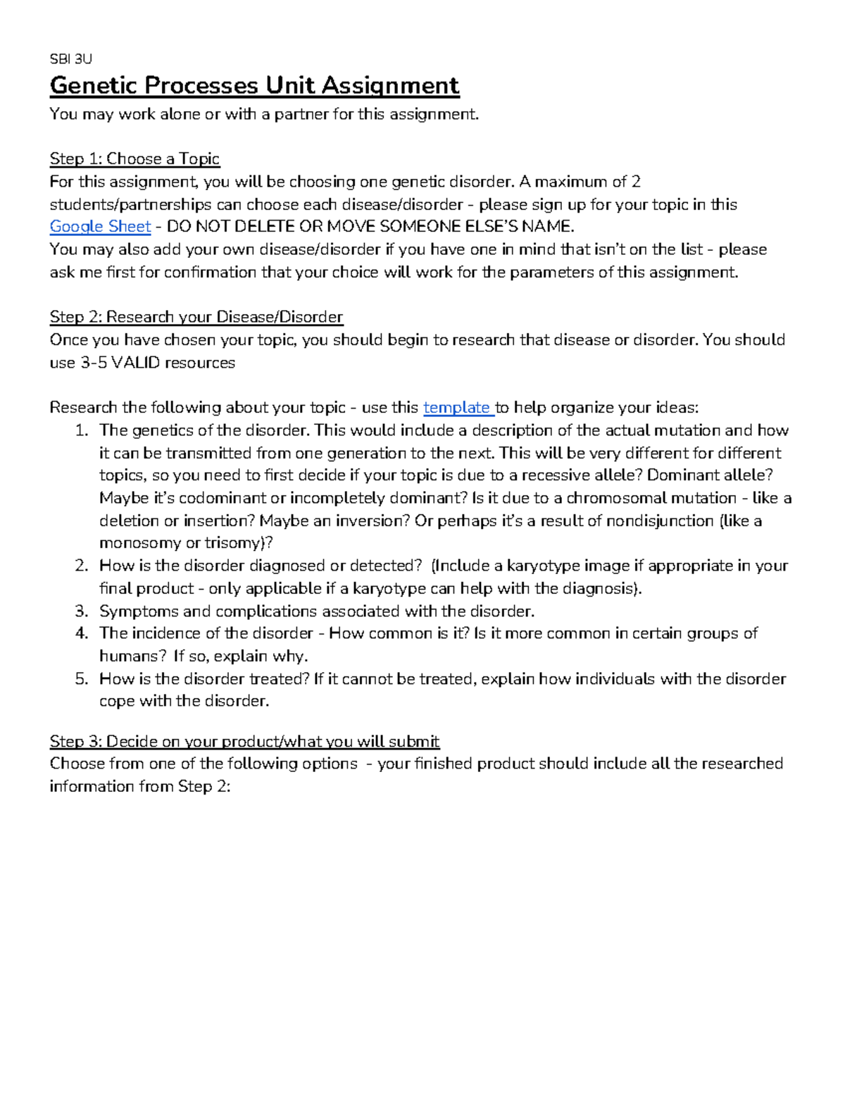 Genetics Unit Assignment 2023 - SBI 3U Genetic Processes Unit ...