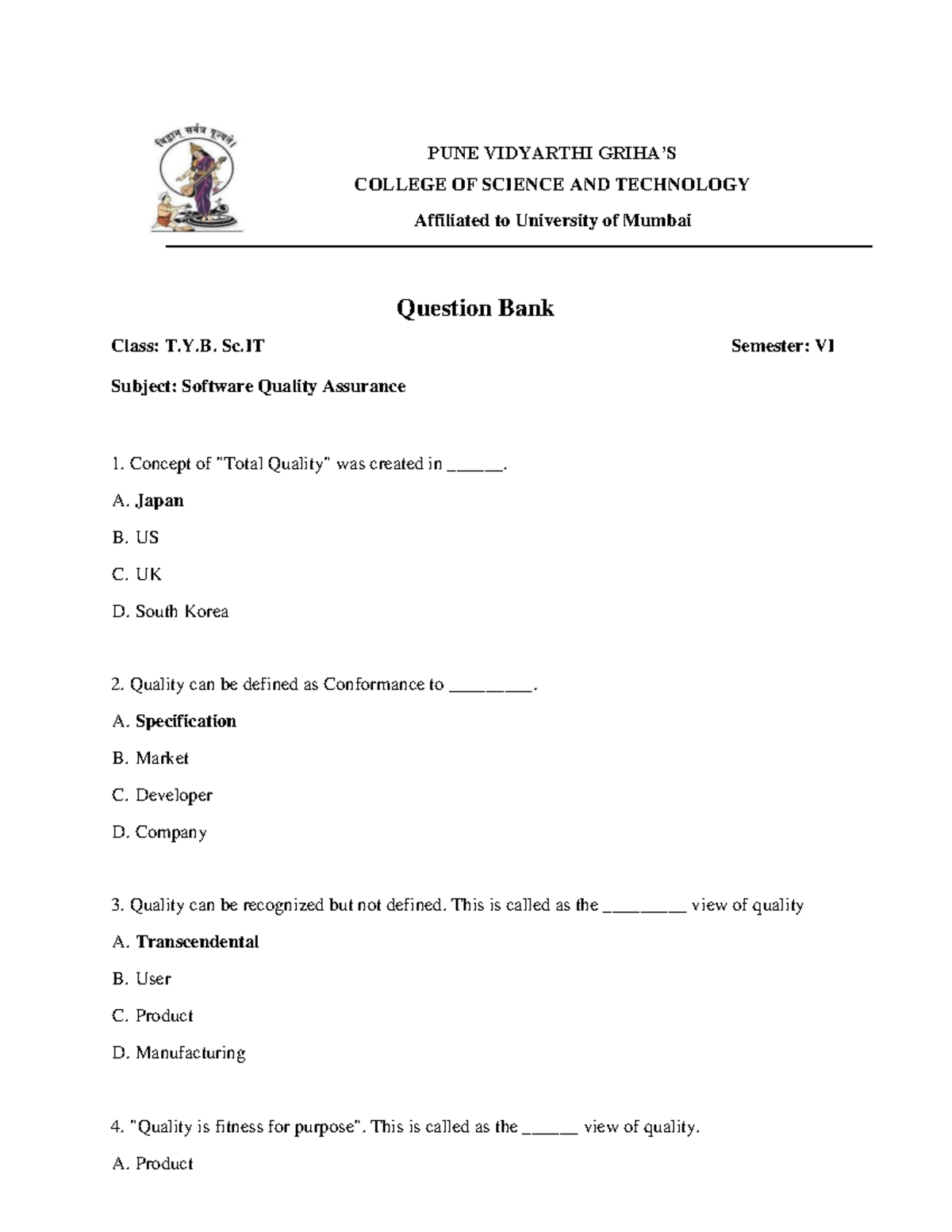 TYIT Sem 6 Question Bank Software Quality Assurance - Question Bank ...