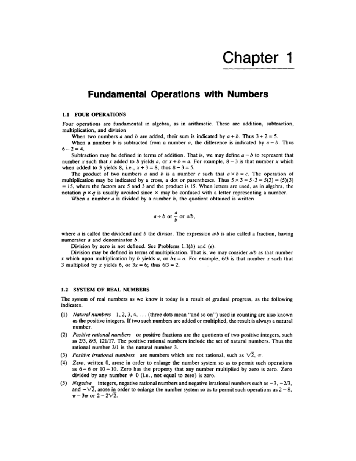Math 113 - Lecture Notes 1 - Chapter 1 Fundamental Operations with ...