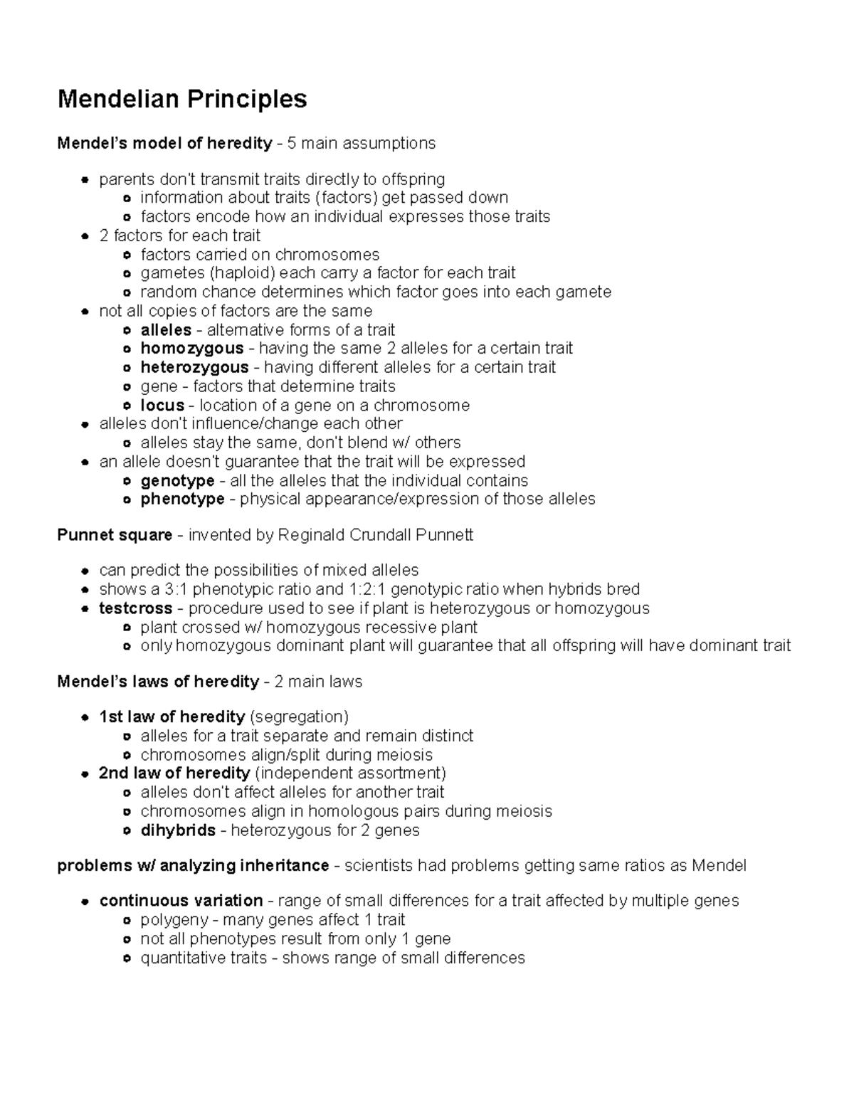 Mendelian Principles -Mendel’s model of heredity -Punnet square -Mendel ...