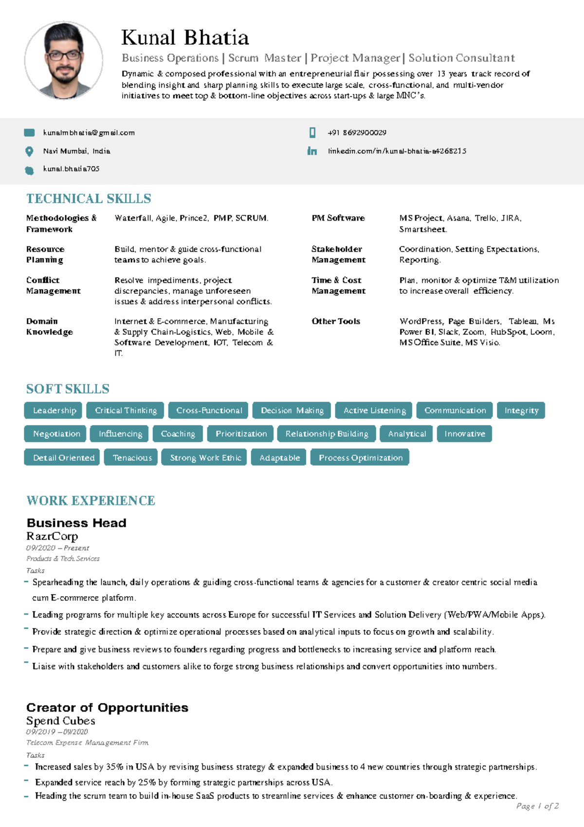 Kunal Bhatia CV F21 ABV 2022 test test test test - Page 1 of 2 Kunal ...