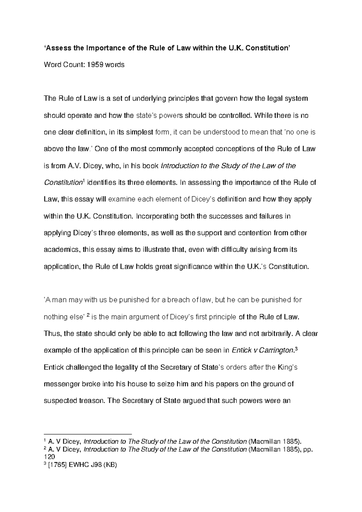Assess the Importance of the Rule of Law within the UK Constitution ...