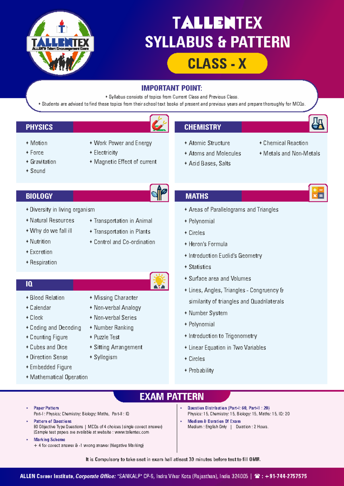 Class 10th syllabus tallentex - TALLENTEX SYLLABUS & PATTERN CLASS - X ...