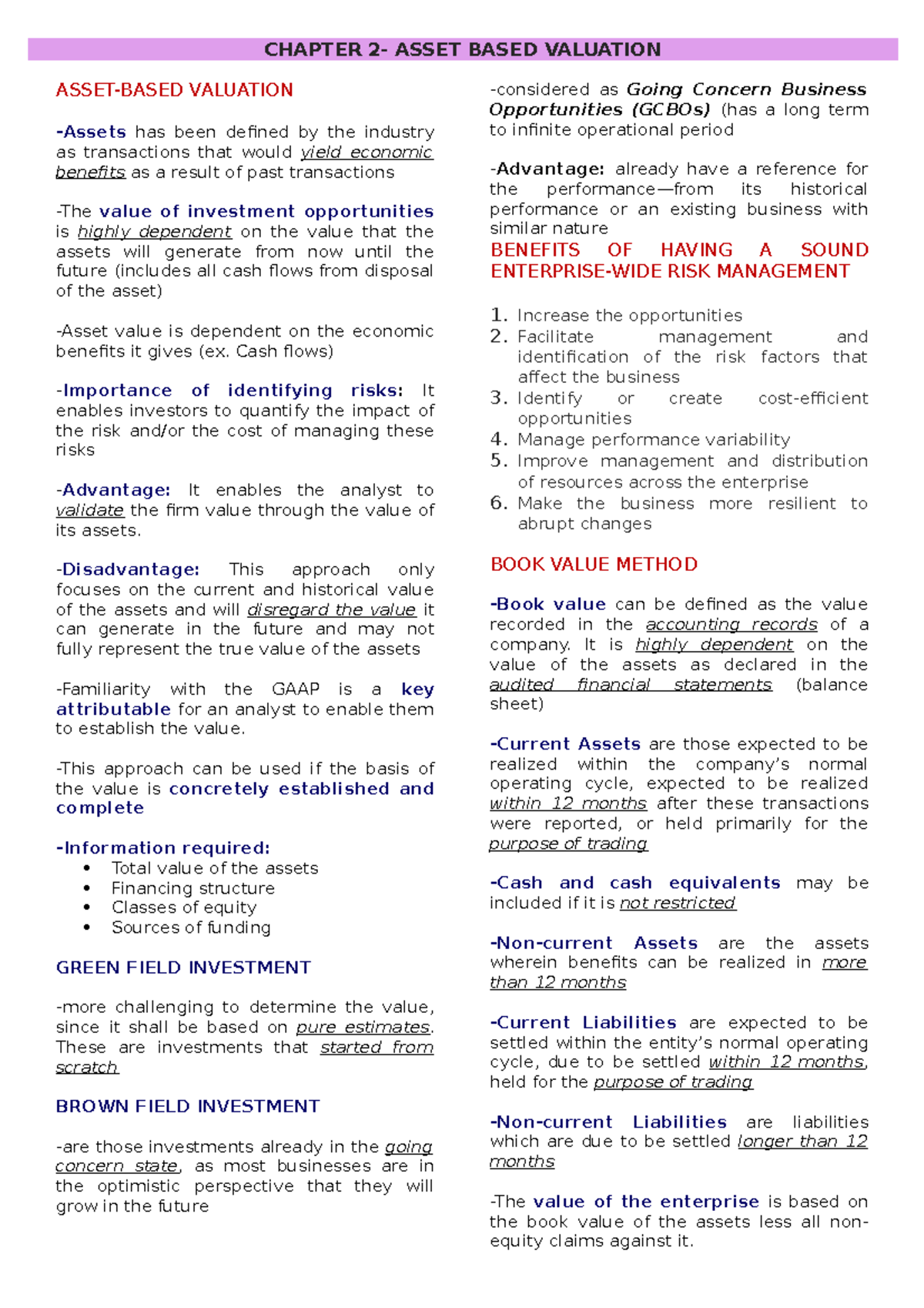 Chapter 2- Asset Based Valuation - ASSET-BASED VALUATION -Assets has ...