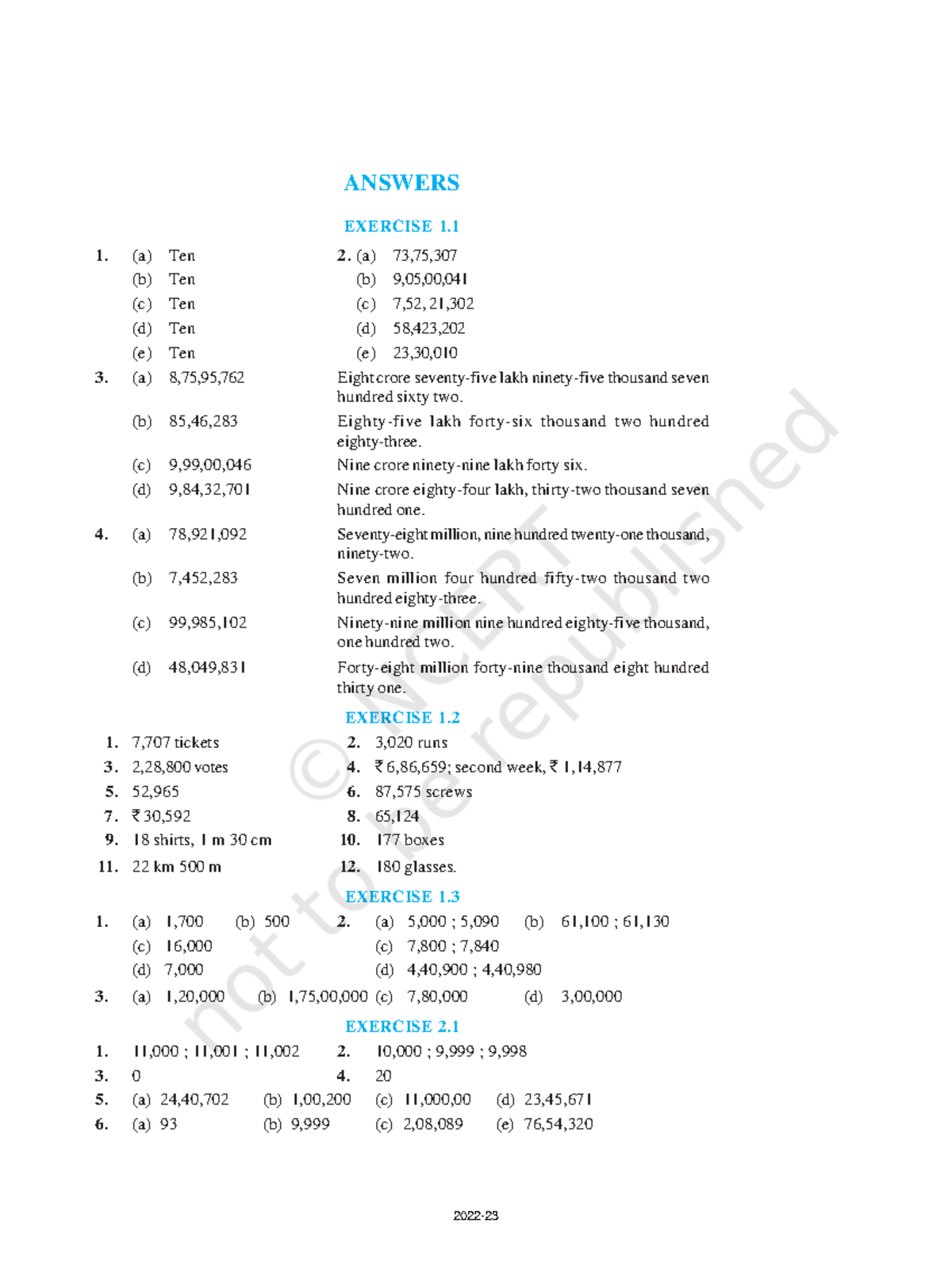 Femh1anFemh1btmaTH bussiness - ANSWERS EXERCISE 1. 1. (a) Ten 2. (a) 73 ...