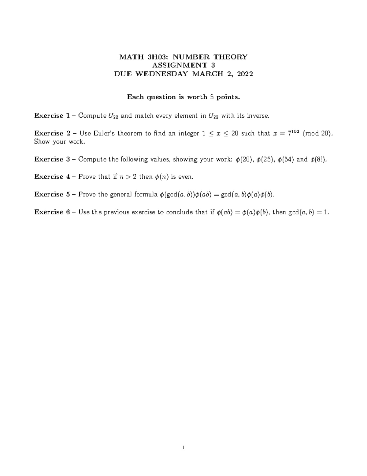 Math3h03-assignment 3 - MATH 3H03: NUMBER THEORY ASSIGNMENT 3 DUE ...