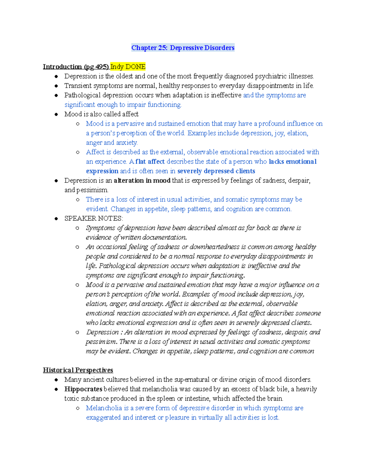 Depression Ch - Lecture notes - Chapter 25: Depressive Disorders ...