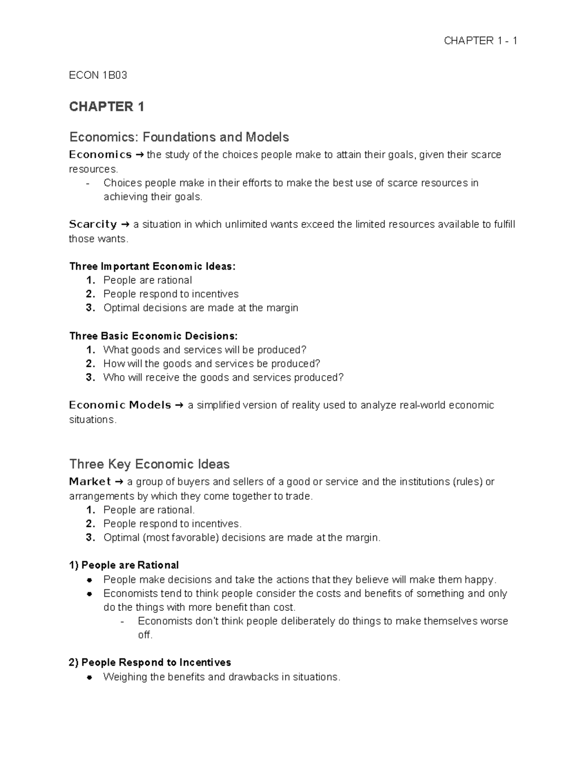 Chapter 1 Notes - ECON 1B CHAPTER 1 Economics: Foundations and Models ...