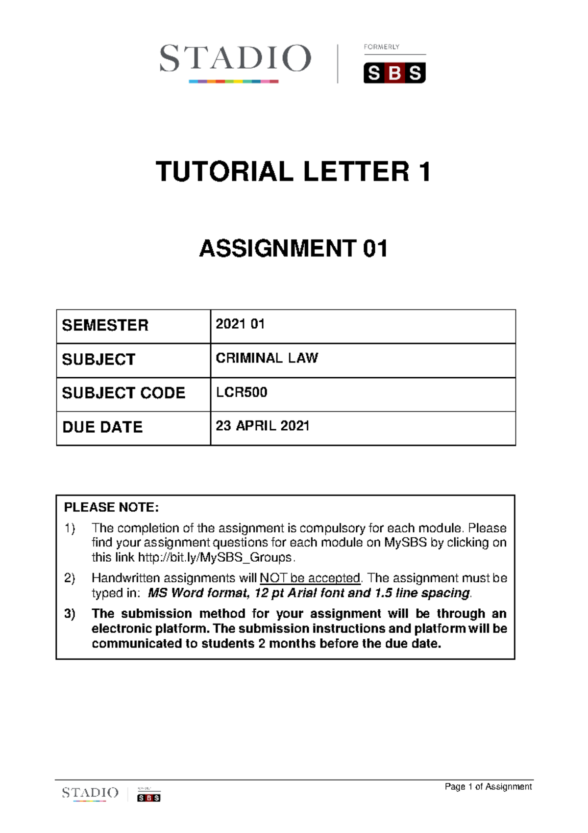 LCR500 ASMT 2021 01 - Assignment Documents - TUTORIAL LETTER 1 ASSIGNMENT 01 SEMESTER 2021 01 ...