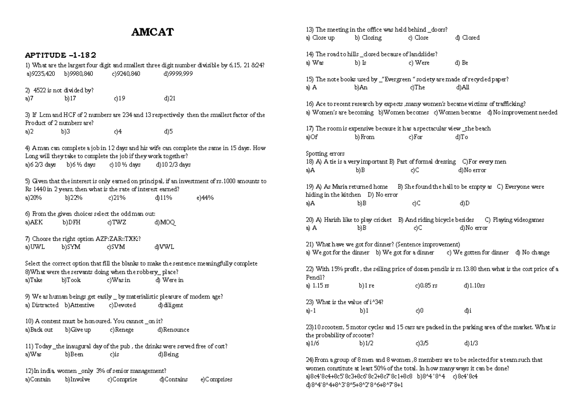 Amcat Question Set - AMCAT APTITUDE –1- What are the largest four digit ...