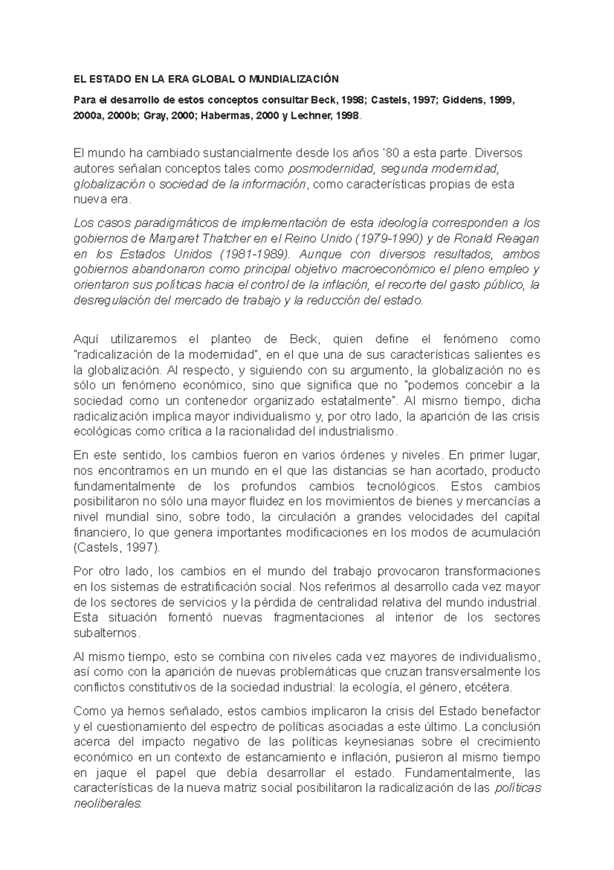 EL Estado EN LA ERA Global O Mundialización - EL ESTADO EN LA ERA ...