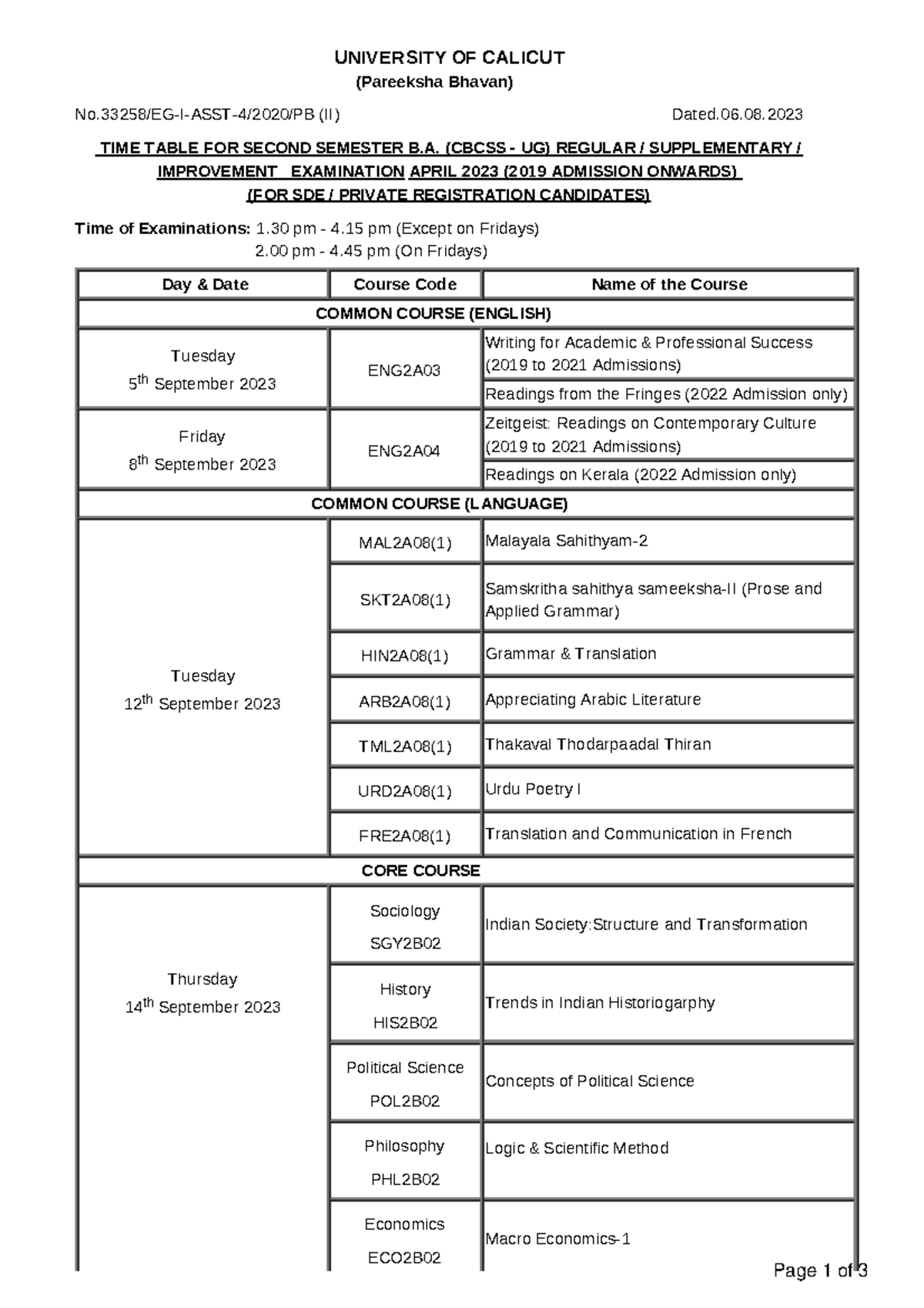 BA 2nd sem 2019 to 2022 adm - UNIVERSITY OF CALICUT (Pareeksha Bhavan ...