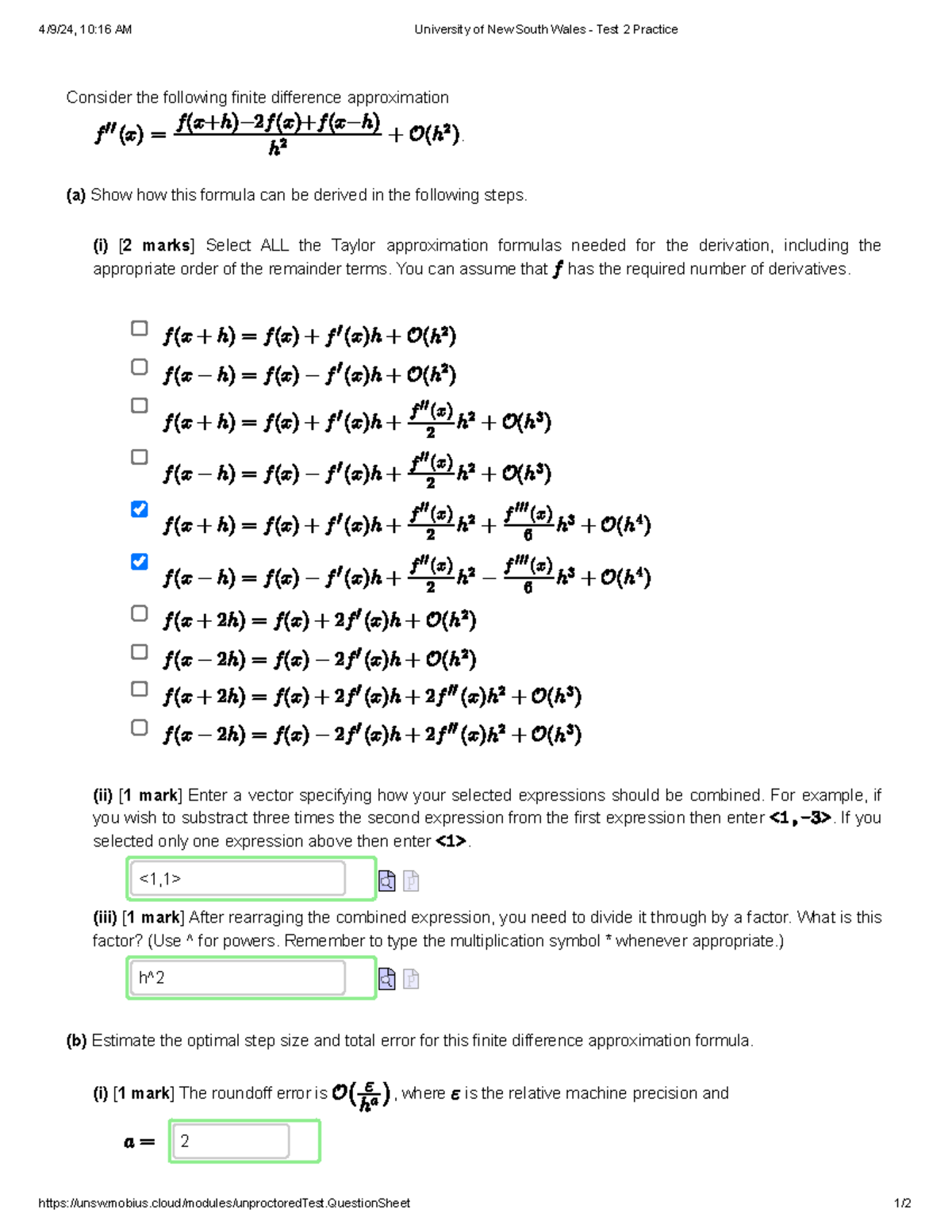 Q3 - One version of a sample mobius quiz question to prepare for Numerical Methods - 4/9/24, 10 ...