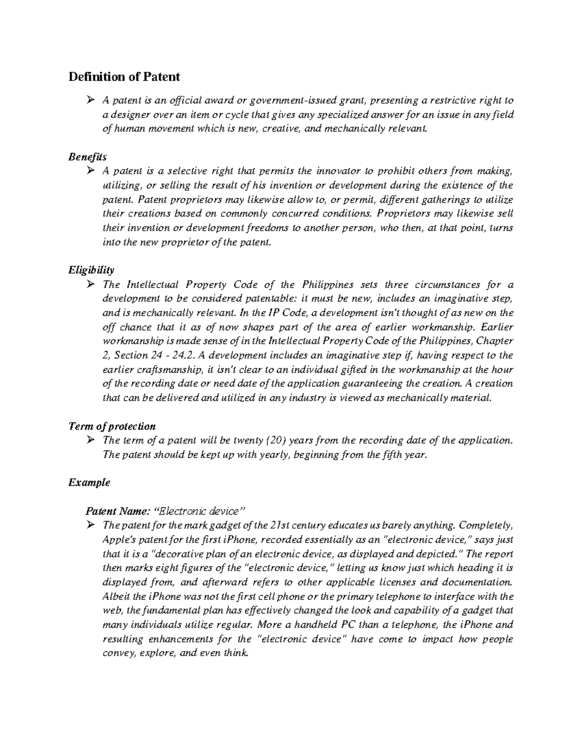 Patent and Copyright - Definition of Patent A patent is an official ...