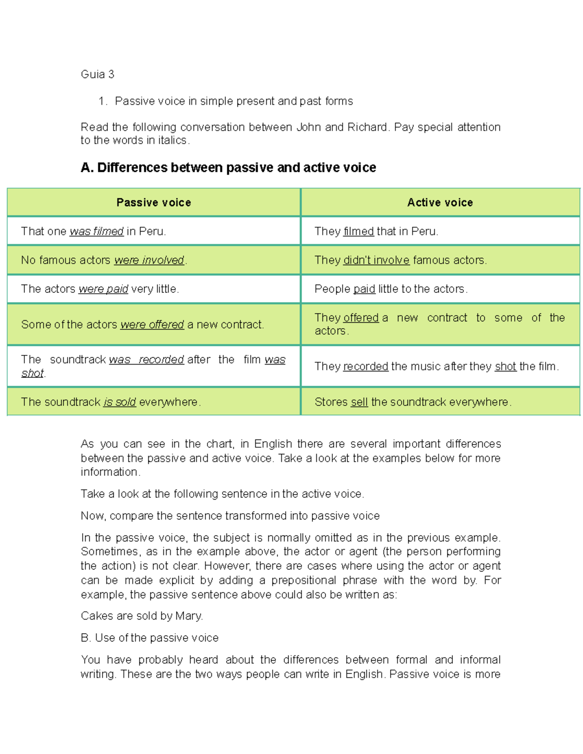1. . Passive voice in simple present and past forms - Guia 3 1. Passive ...