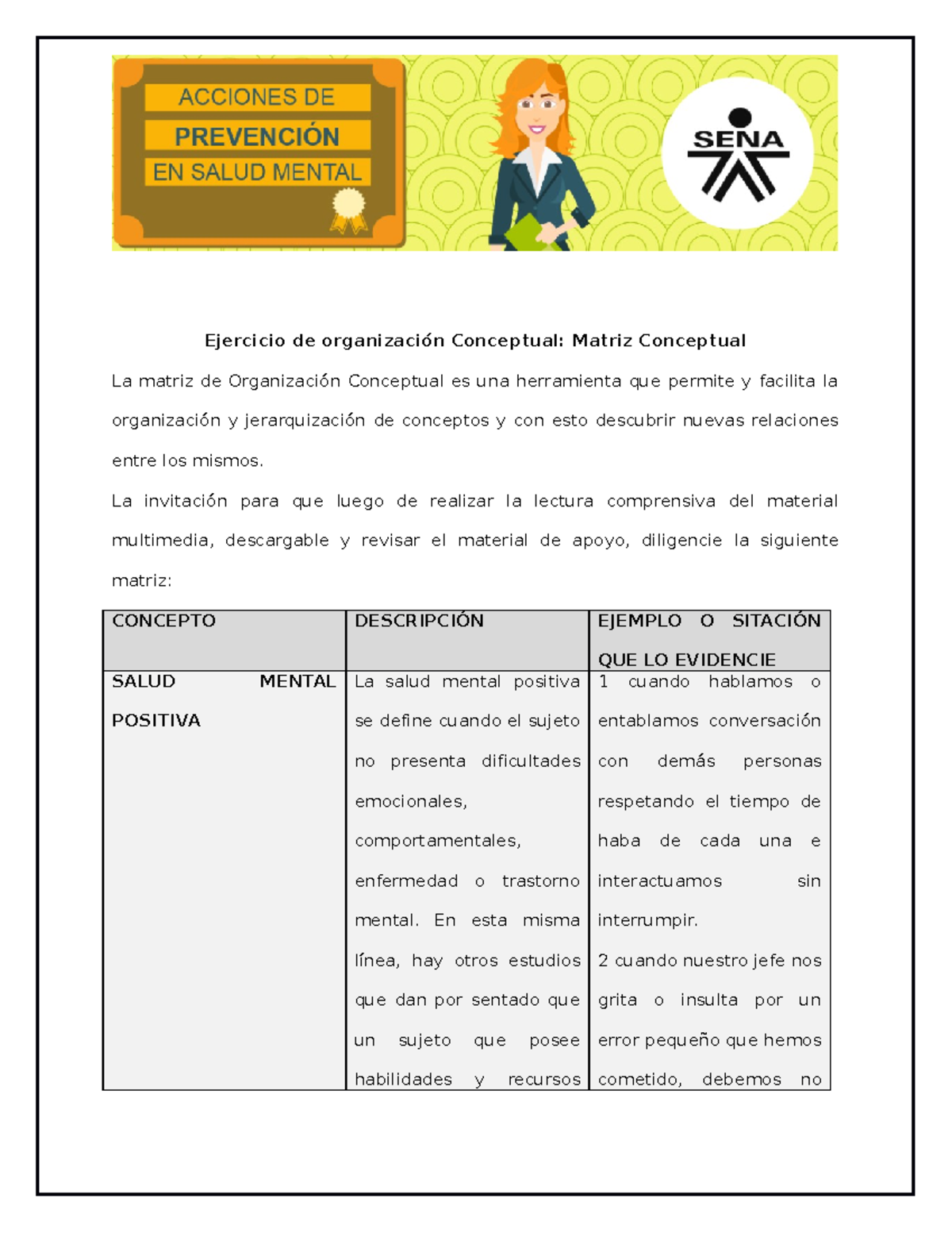 Matriz Conceptual AA 1 - Ejercicio de organización Conceptual: Matriz ...