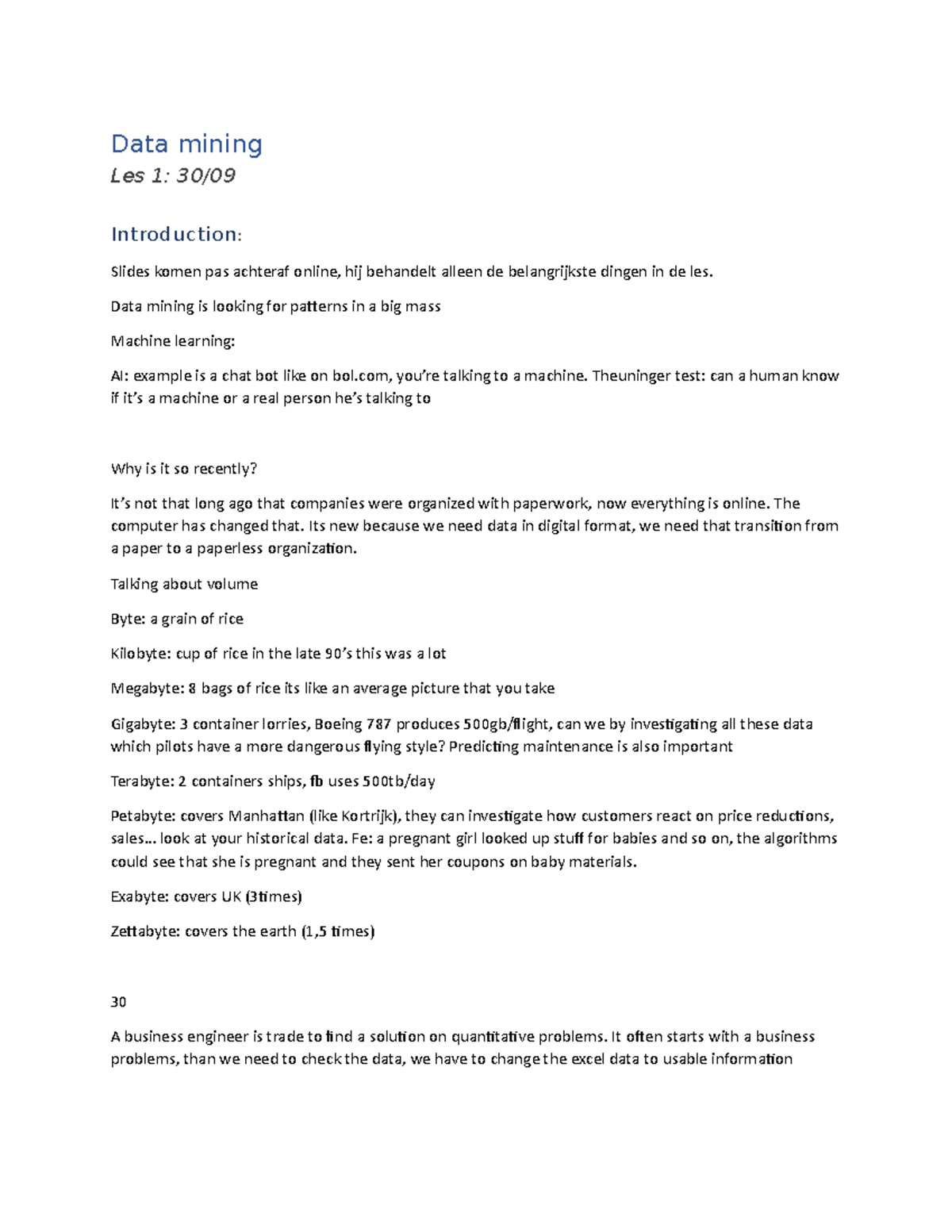 Data mining notes - Dries Benoit - Data mining Les 1: 30/ Introduction ...