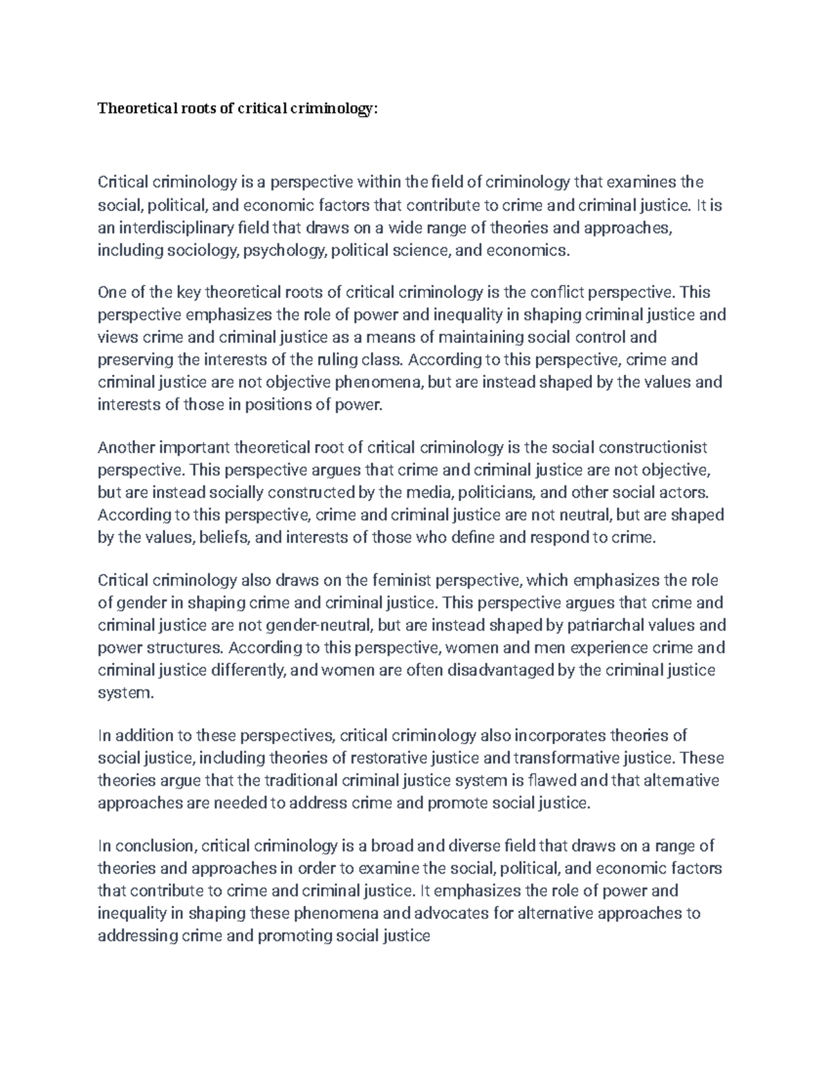 Theoretical roots of critical criminology - Theoretical roots of ...