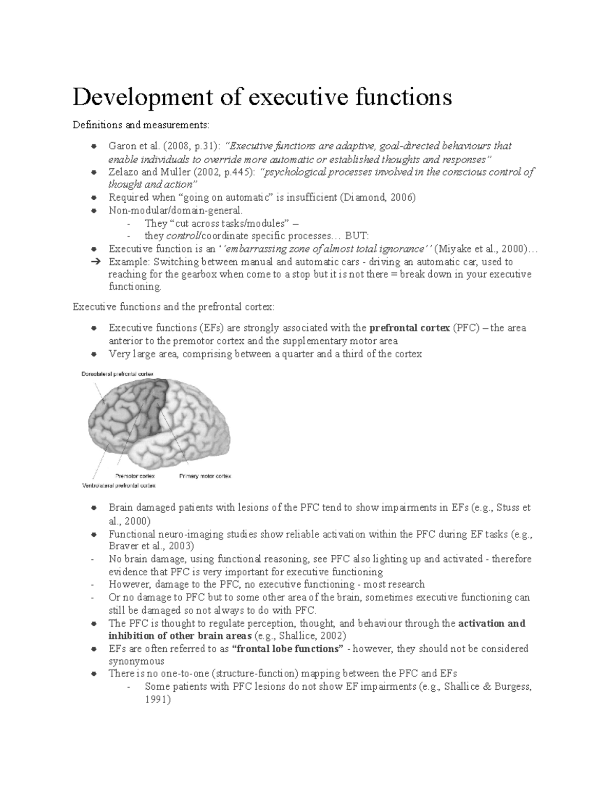 Executive functions - development - Development of executive functions ...