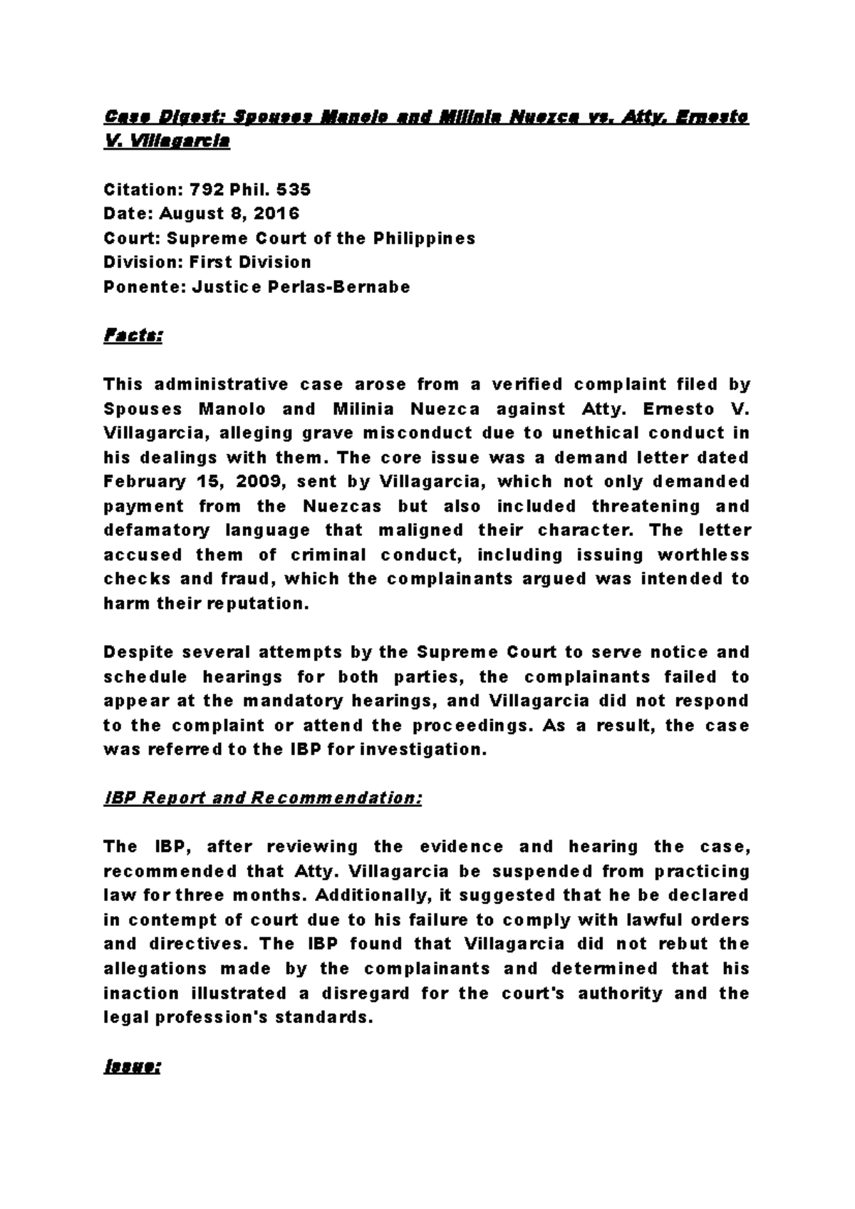 7. Spouses Manalo AND Milinia Nuezca VS. ATTY. Ernesto V. Villagarcia ...
