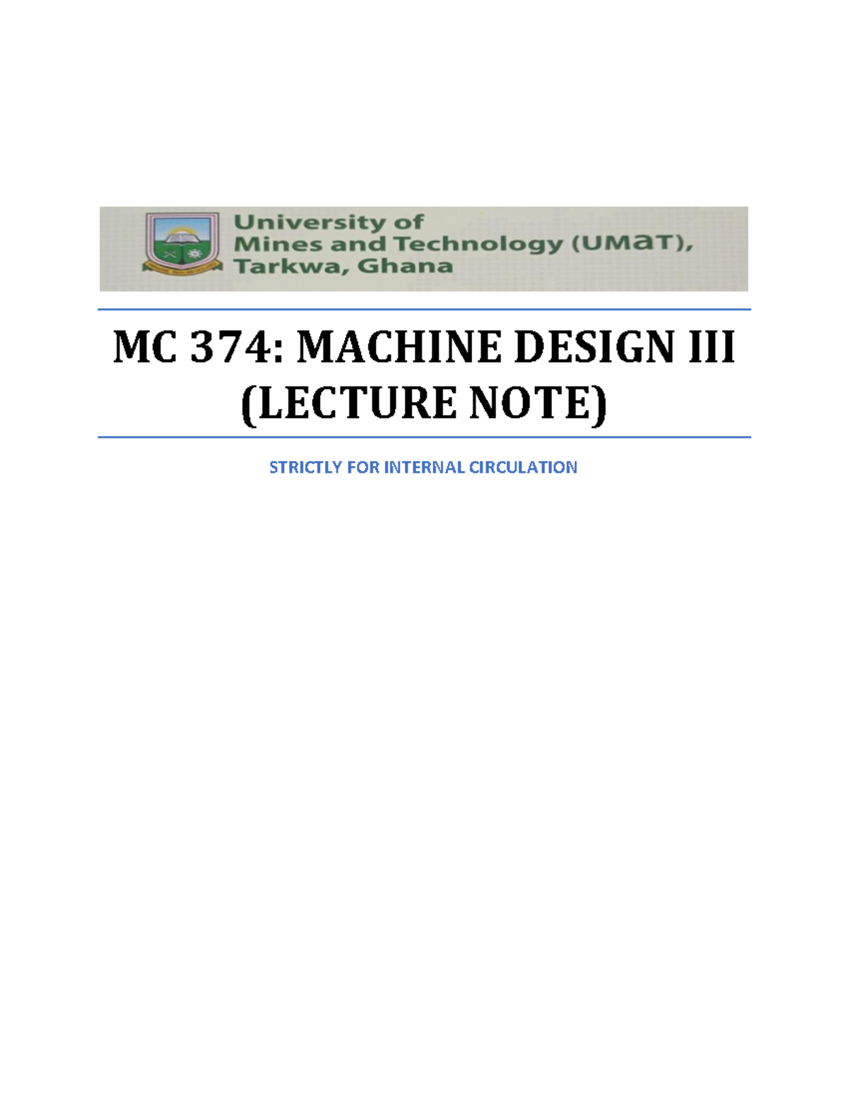 MC 374 Lecture NOTE - Mc374 - MC 374: MACHINE DESIGN III (LECTURE NOTE ...
