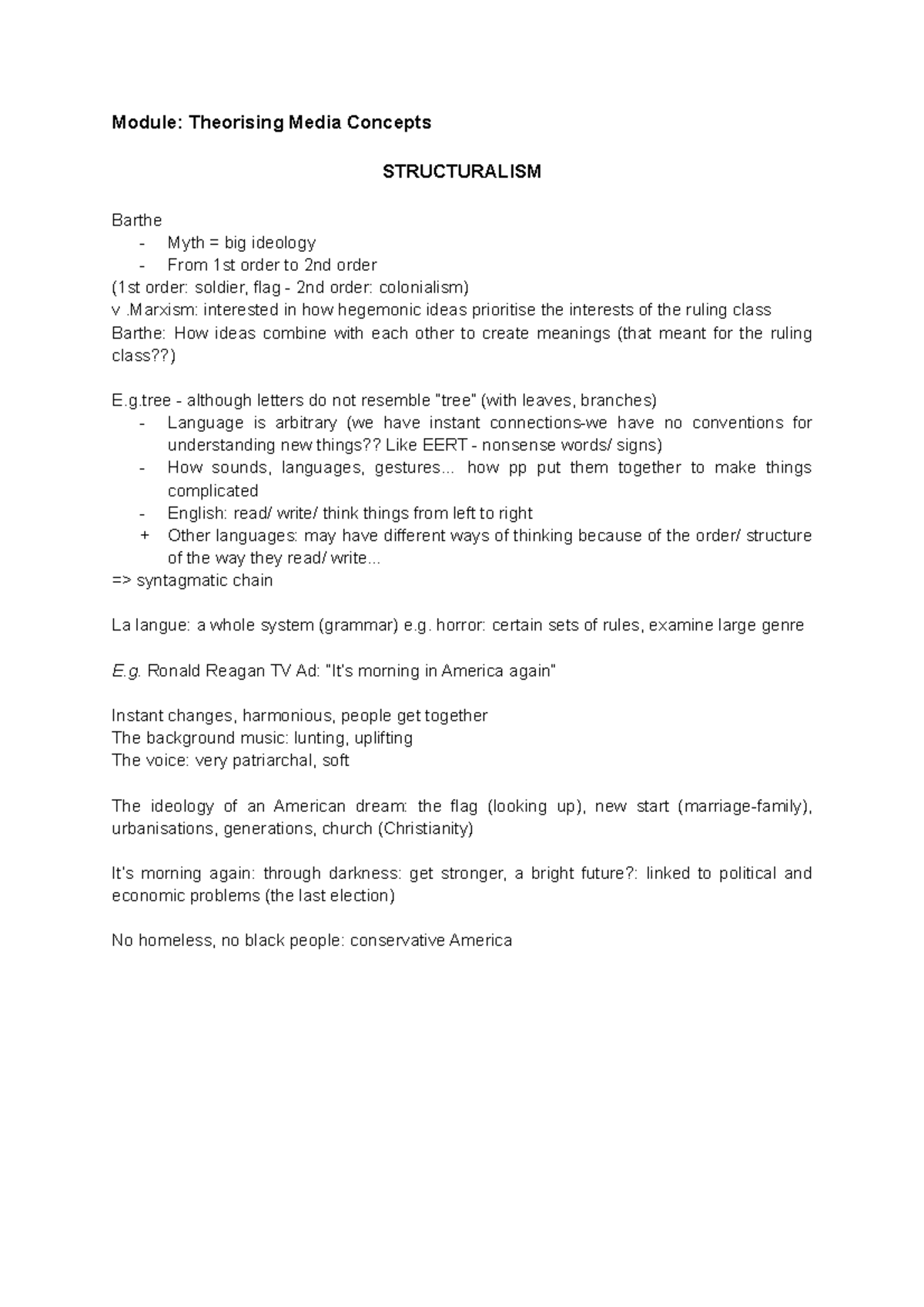 Structuralism - Module: Theorising Media Concepts STRUCTURALISM Barthe ...