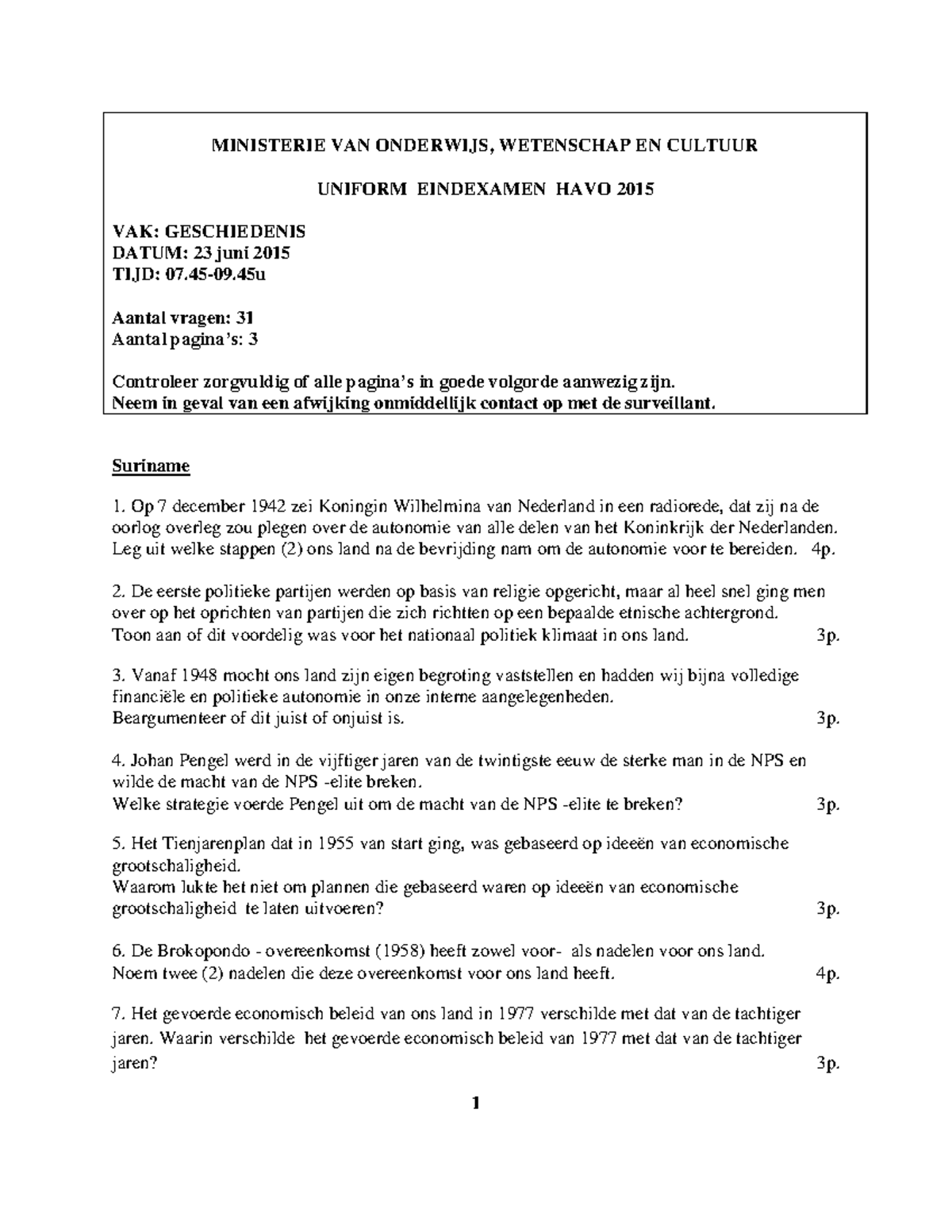 Eindex. gesch 2015 havo - MINISTERIE VAN ONDERWIJS, WETENSCHAP EN ...
