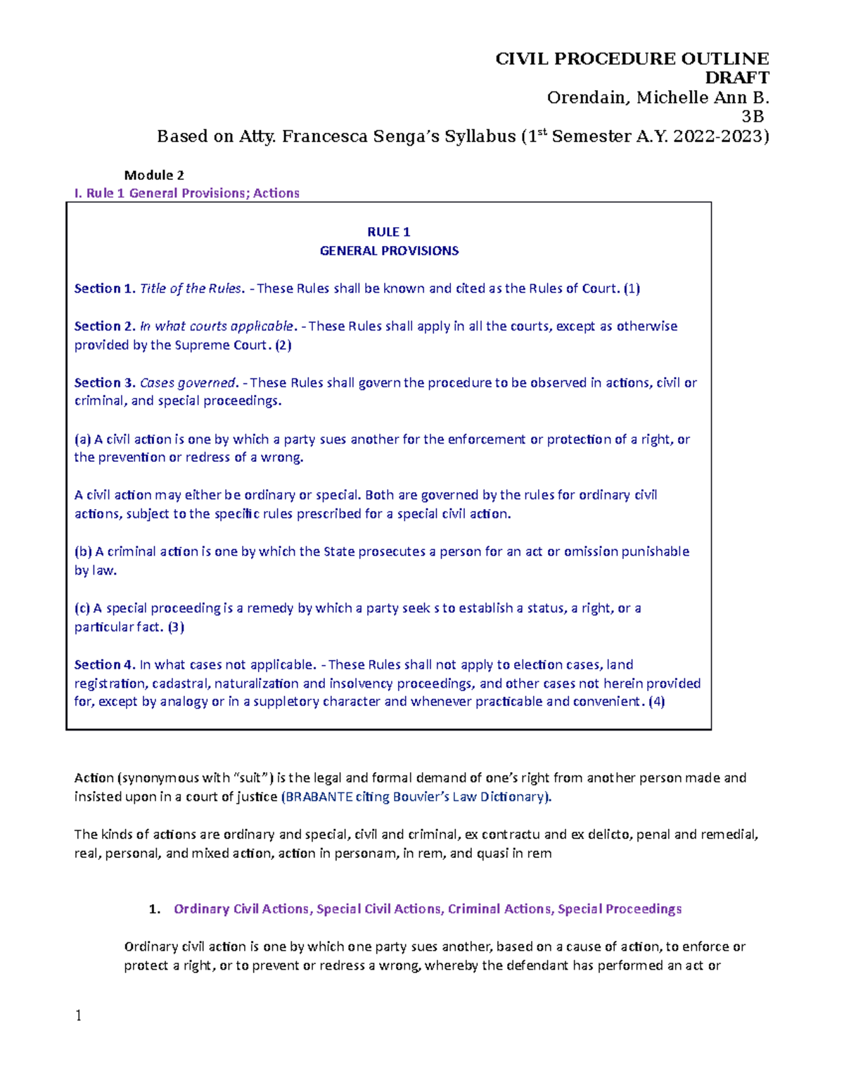 Civpro Module 2 Outline - DRAFT Orendain, Michelle Ann B. 3B Based on ...