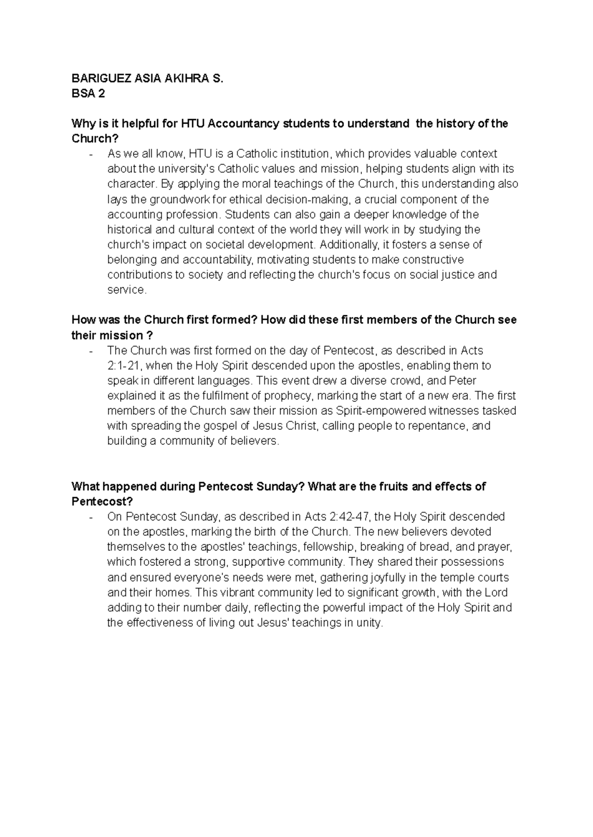 Church History Assignment 1 - BARIGUEZ ASIA AKIHRA S. BSA 2 Why is it ...