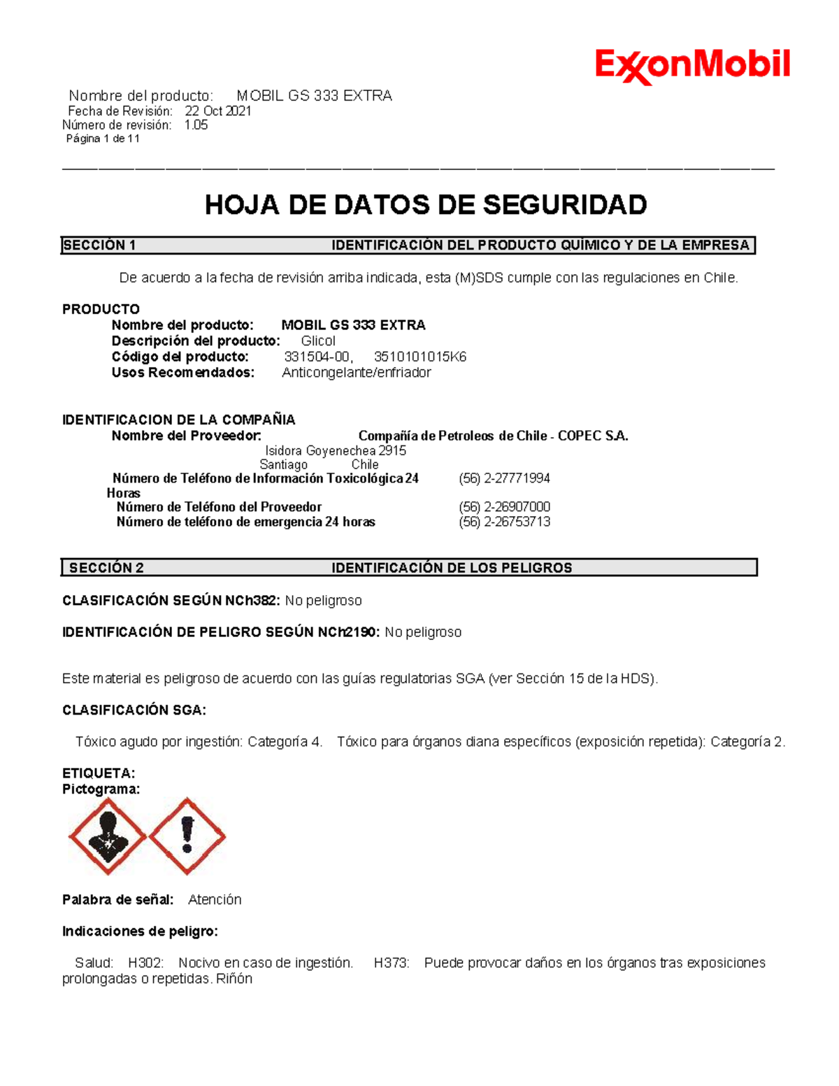 HDS Mobil GS 333 Extra - HDS - Fecha de Revisión: 22 Oct 2021 Número de ...
