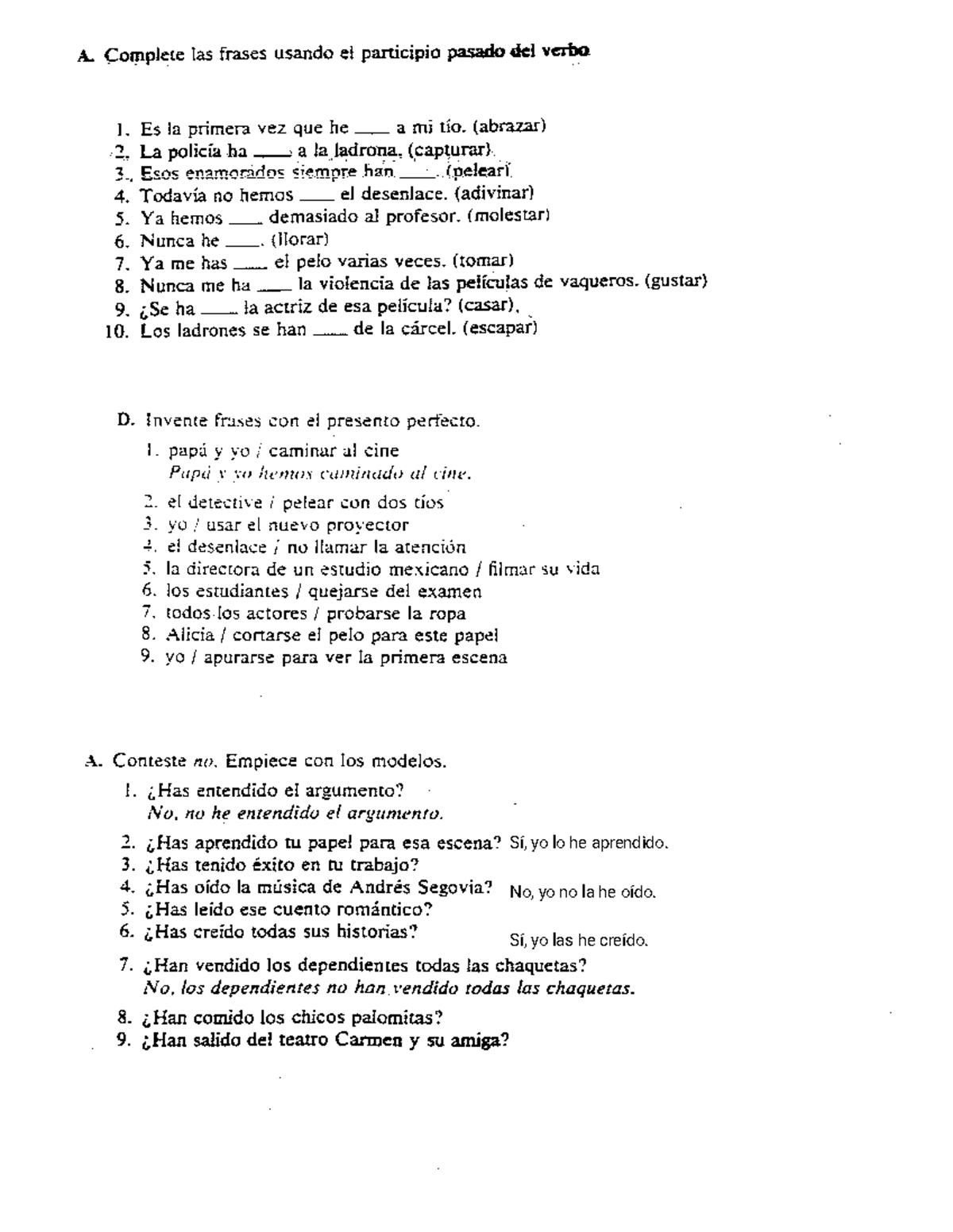 Present Perfect Verb Drills - Studocu