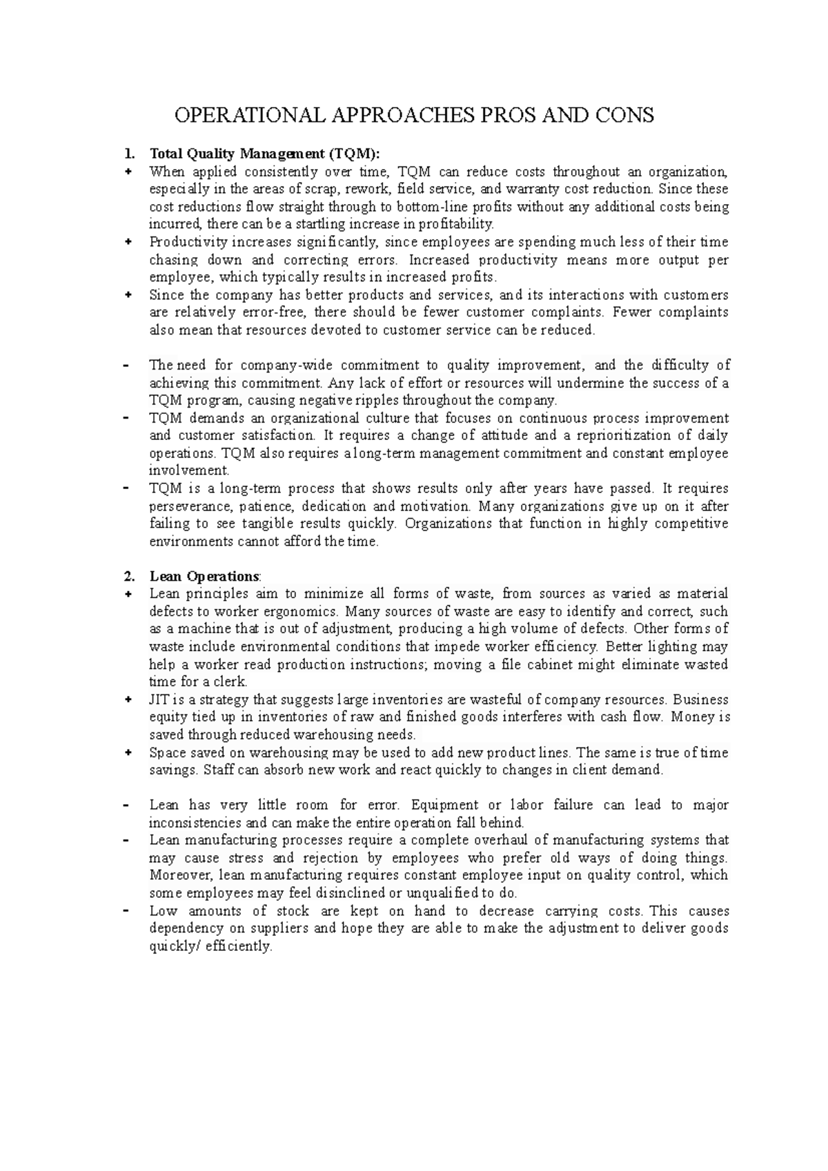 Operational Approaches PROS AND CONS - OPERATIONAL APPROACHES PROS AND ...