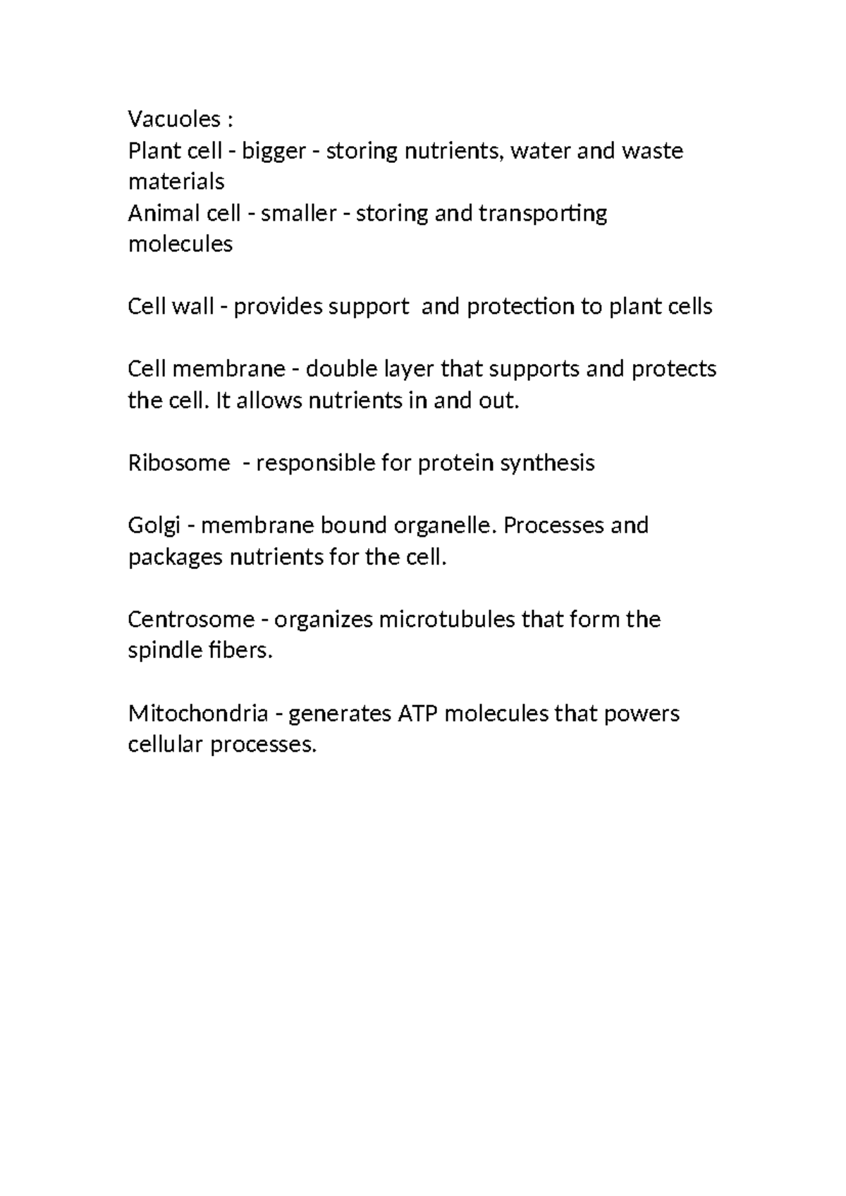 Cells - Vacuoles : Plant cell - bigger - storing nutrients, water and ...